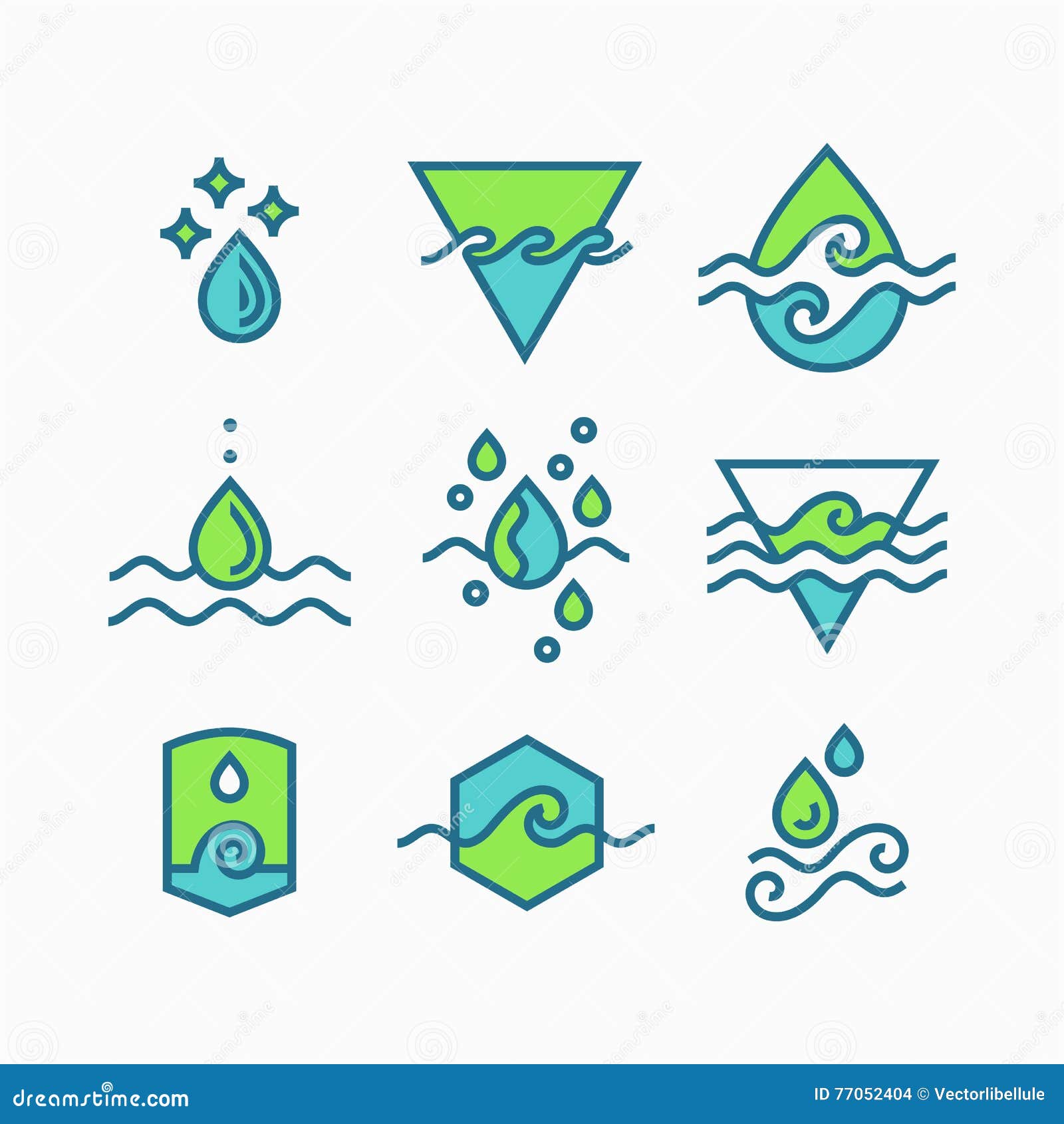 Vector Line Set of Water Symbols, Icons. Stock Vector - Illustration of ...