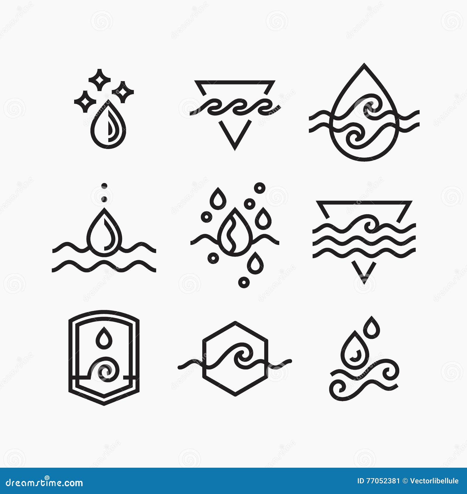 Vector Line Set of Water Symbols Stock Vector - Illustration of ...