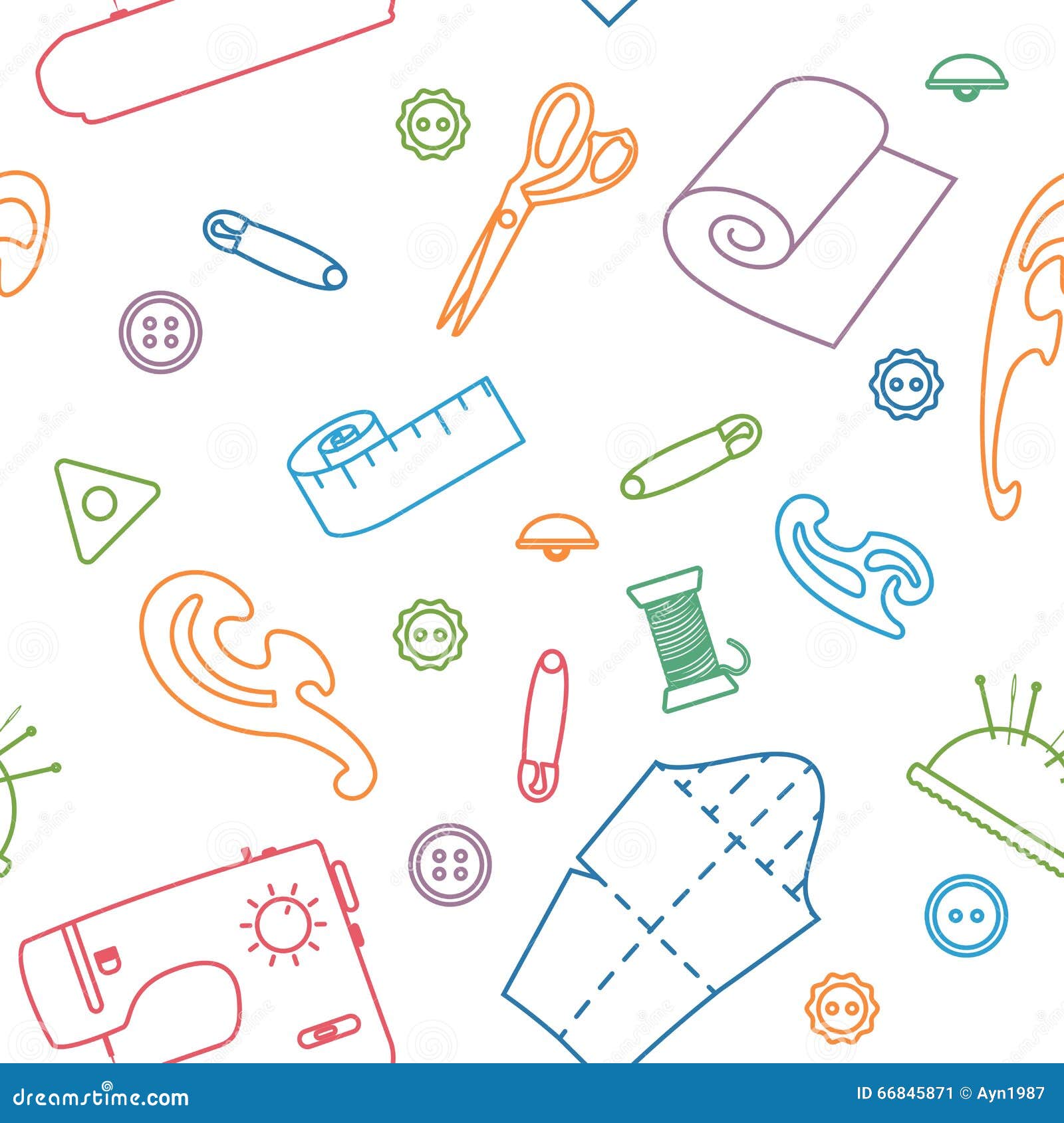 Vector Line Sewing Seamless Pattern. Outlined Needlework Vector Illustration Stock Vector ...