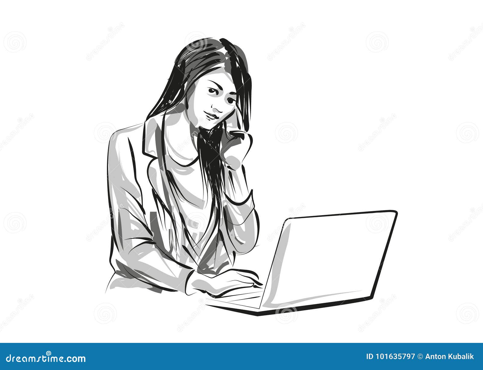 Vector Line Sketch of Working Woman Stock Vector - Illustration of ...