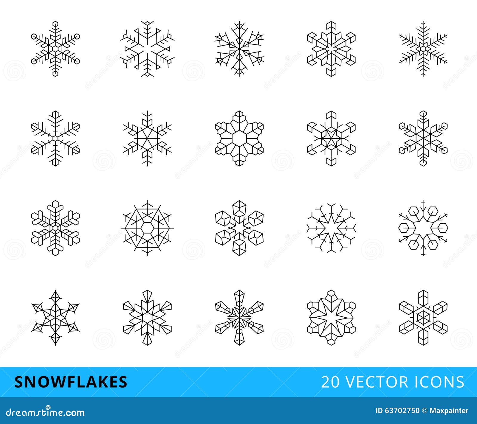20 vector line snowflakes stock vector. Illustration of holiday - 63702750