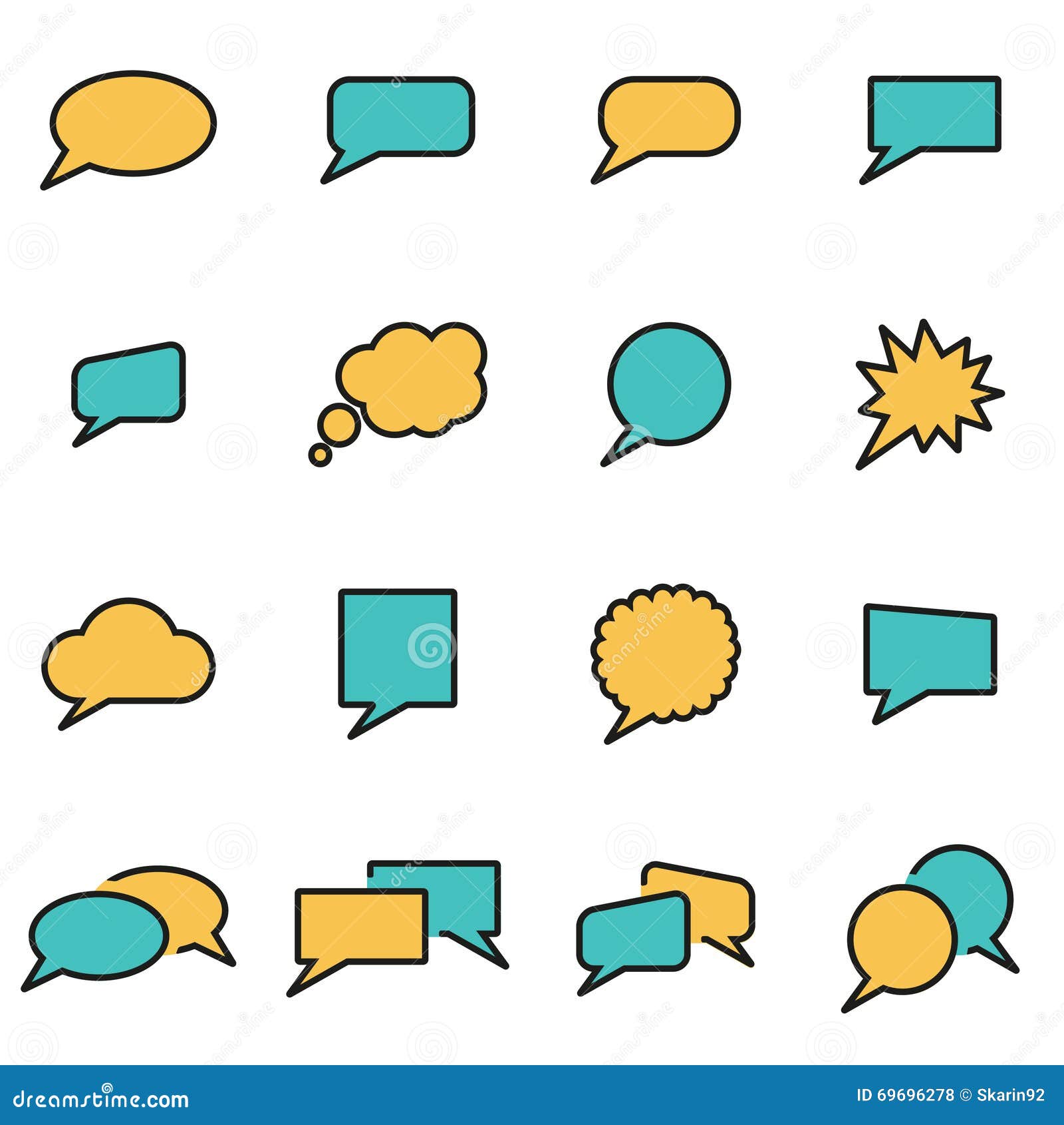Vector Line Speach Bubbles Icon Set Stock Illustration - Illustration ...
