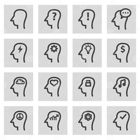 Vector Line Thoughts Icons Set Stock Illustration - Illustration of ...