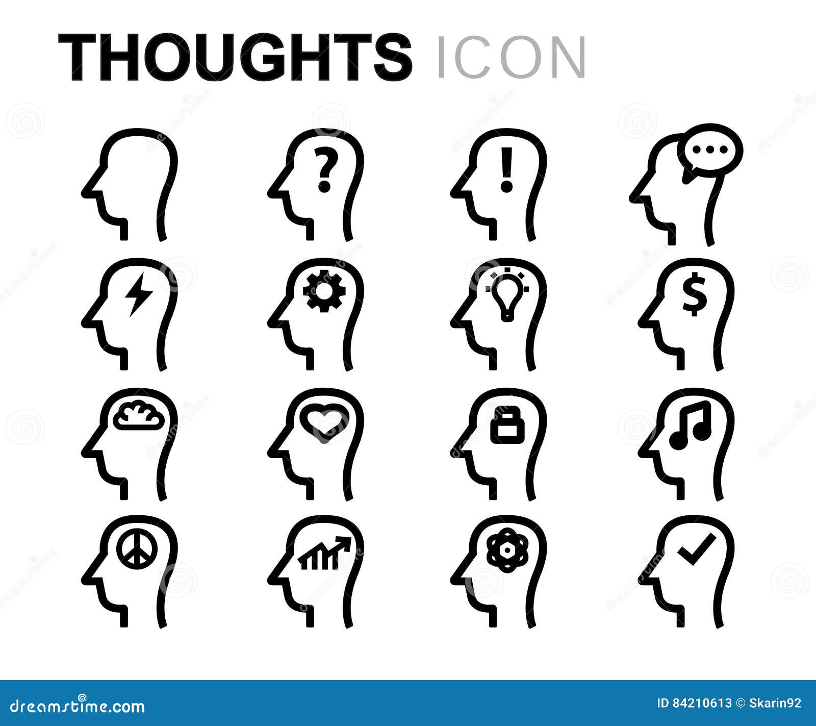Vector Line Thoughts Icons Set Stock Vector - Illustration of idea ...