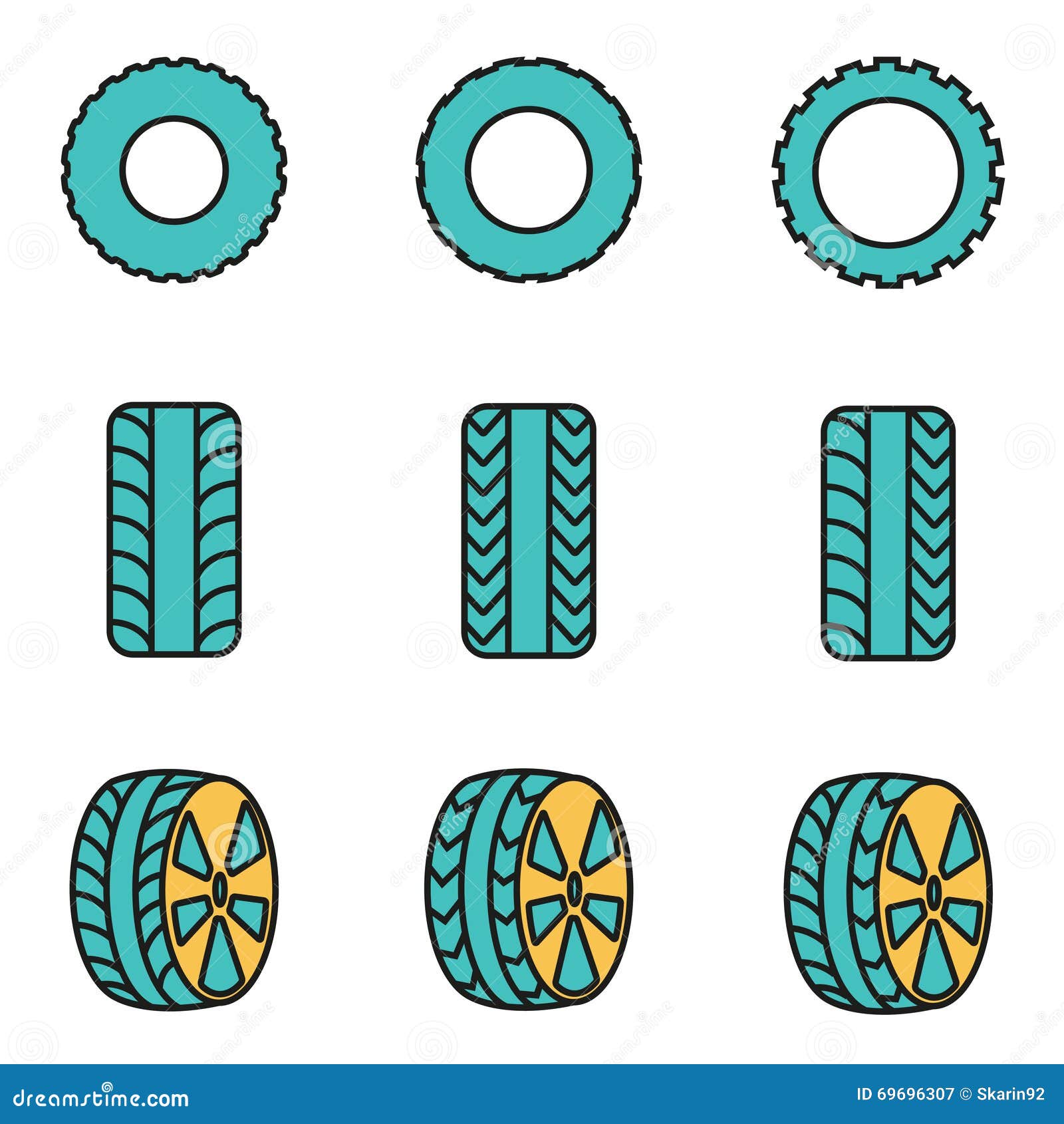Vector line tire icon set stock illustration. Illustration of trendy ...