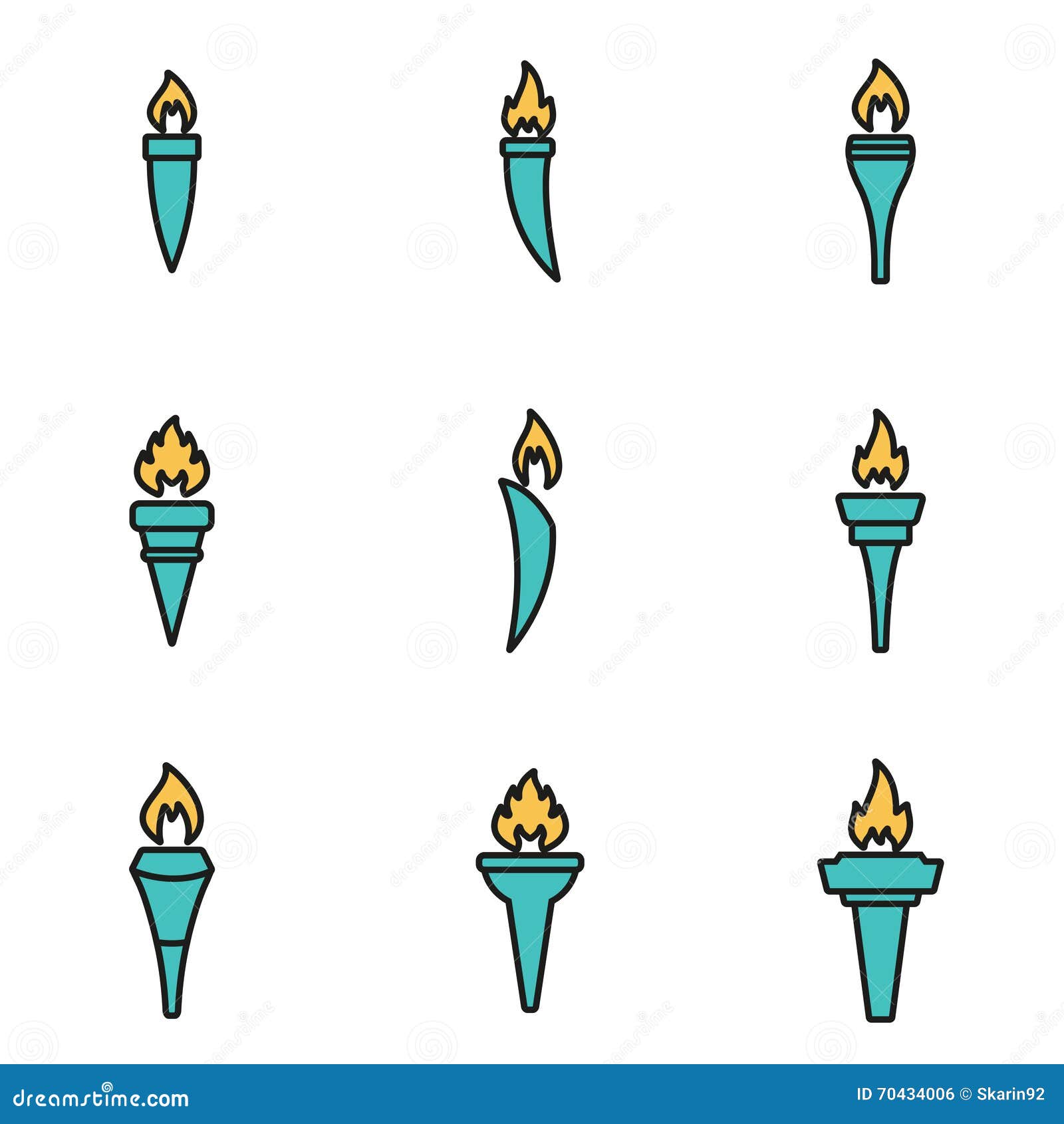 Vector line torch icon set stock illustration. Illustration of line ...