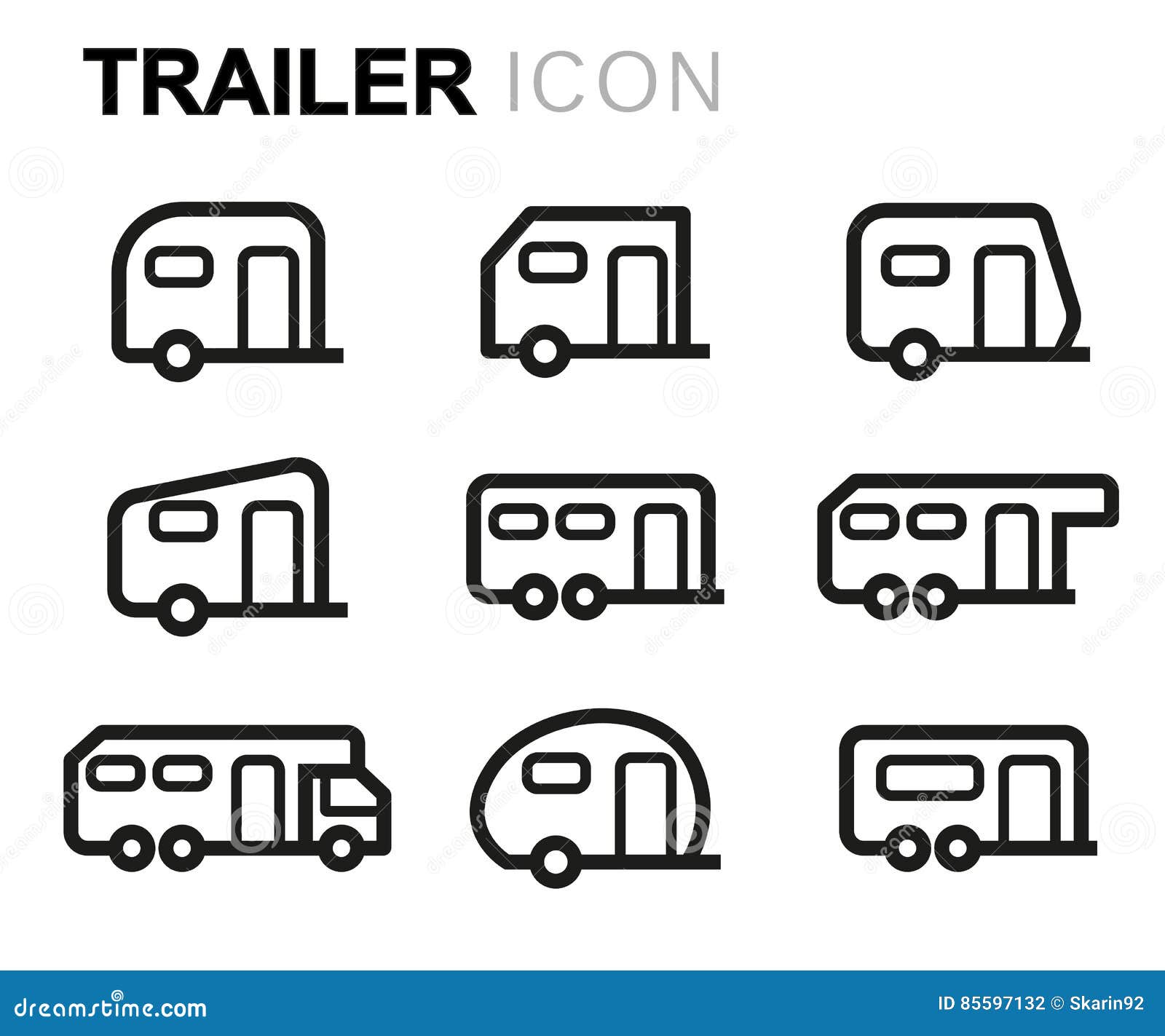 Vector Line Trailer Icons Set Stock Illustration - Illustration of ...