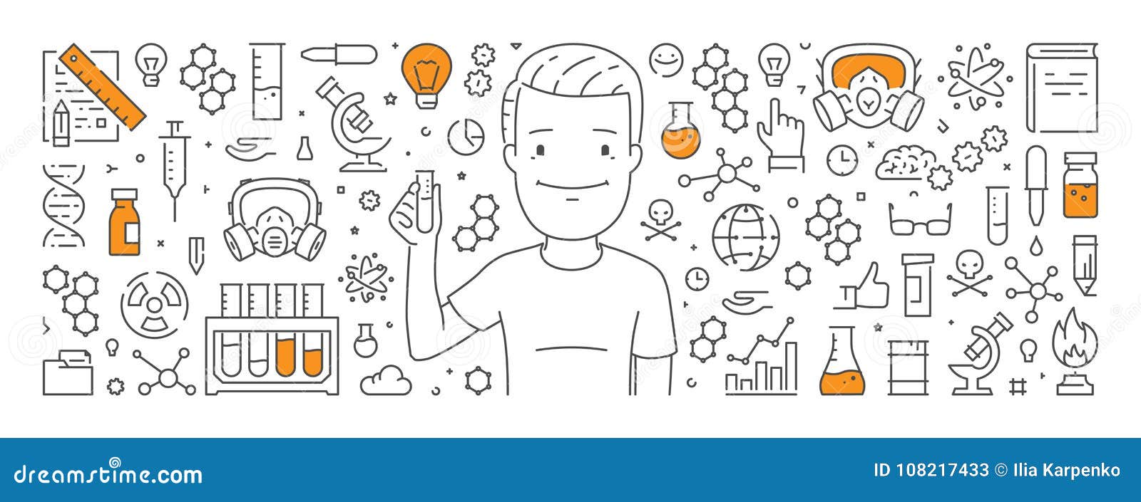 Vector Line Web Banner for Chemistry Stock Illustration - Illustration ...