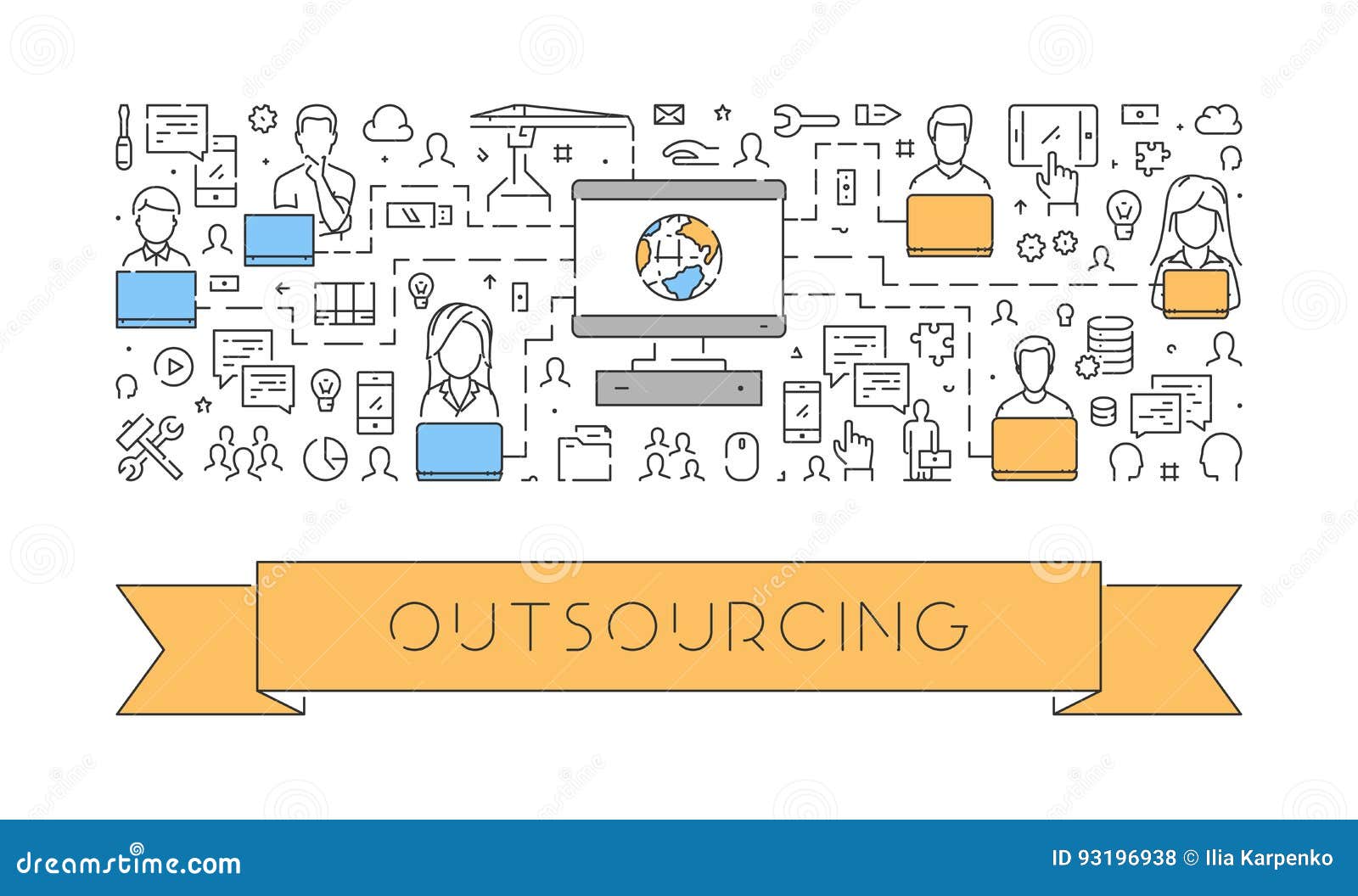 Vector Line Web Banner for Outsourcing Stock Illustration ...