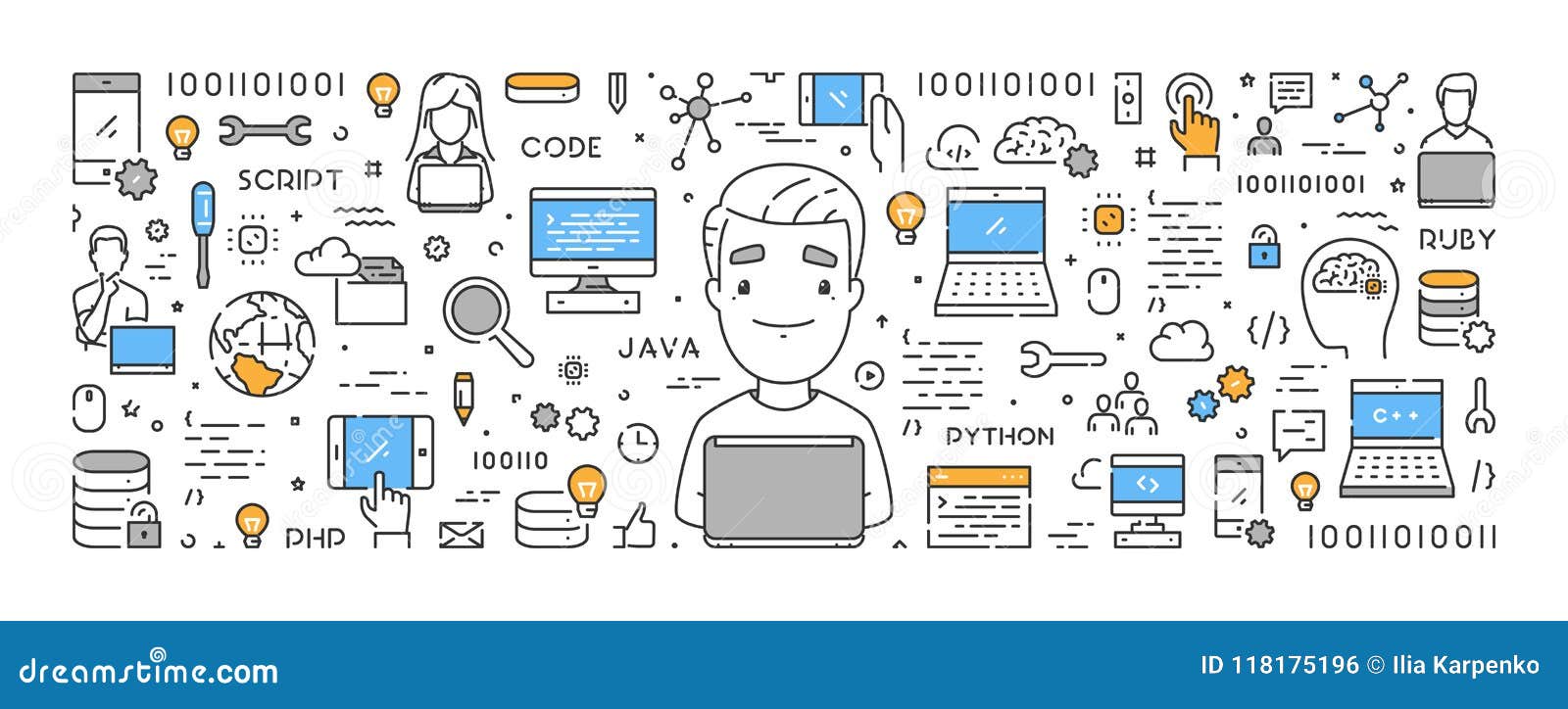 Vector Line Web Concept for Programming Stock Illustration ... Vector Line Web Concept for Programming Stock Illustration ...