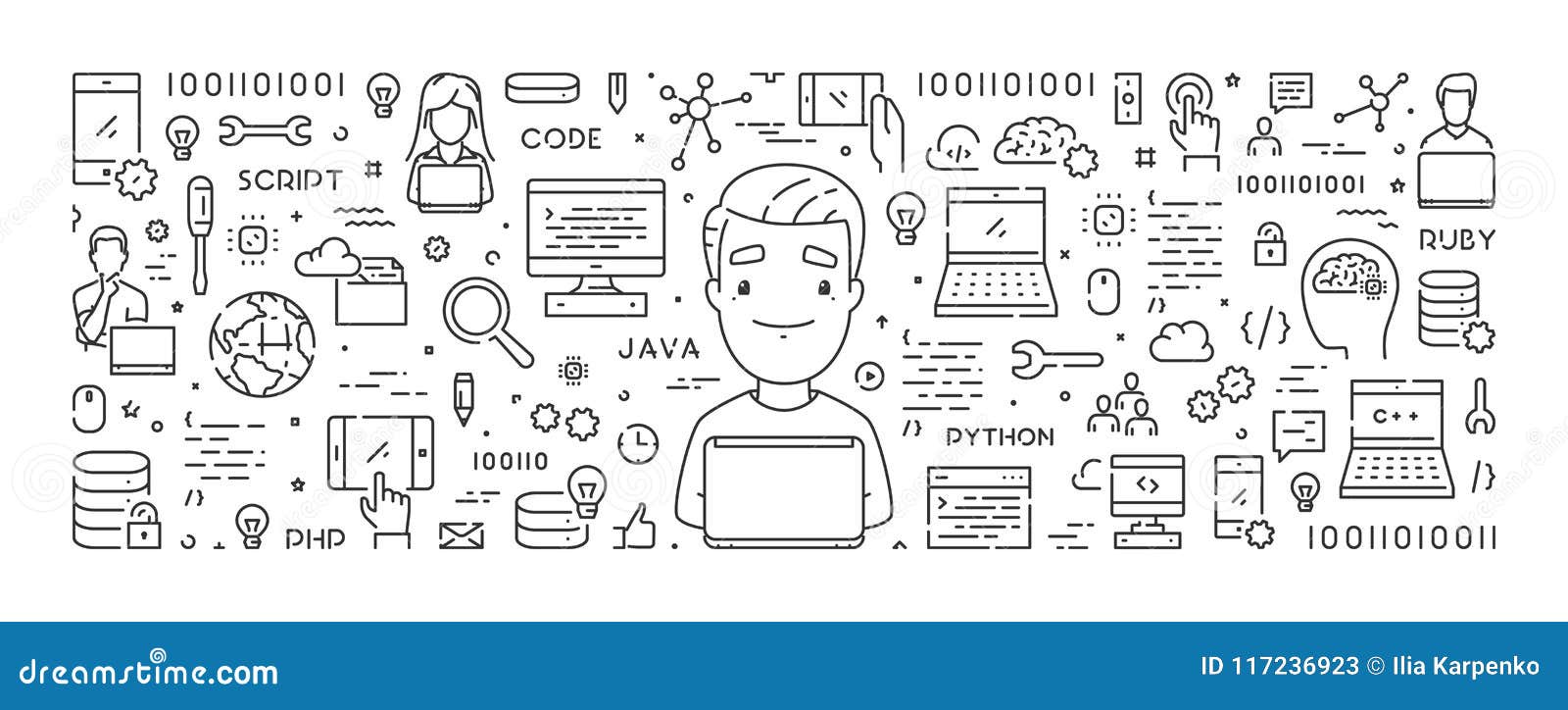 Vector Line Web Concept for Programming Training Stock Illustration ...