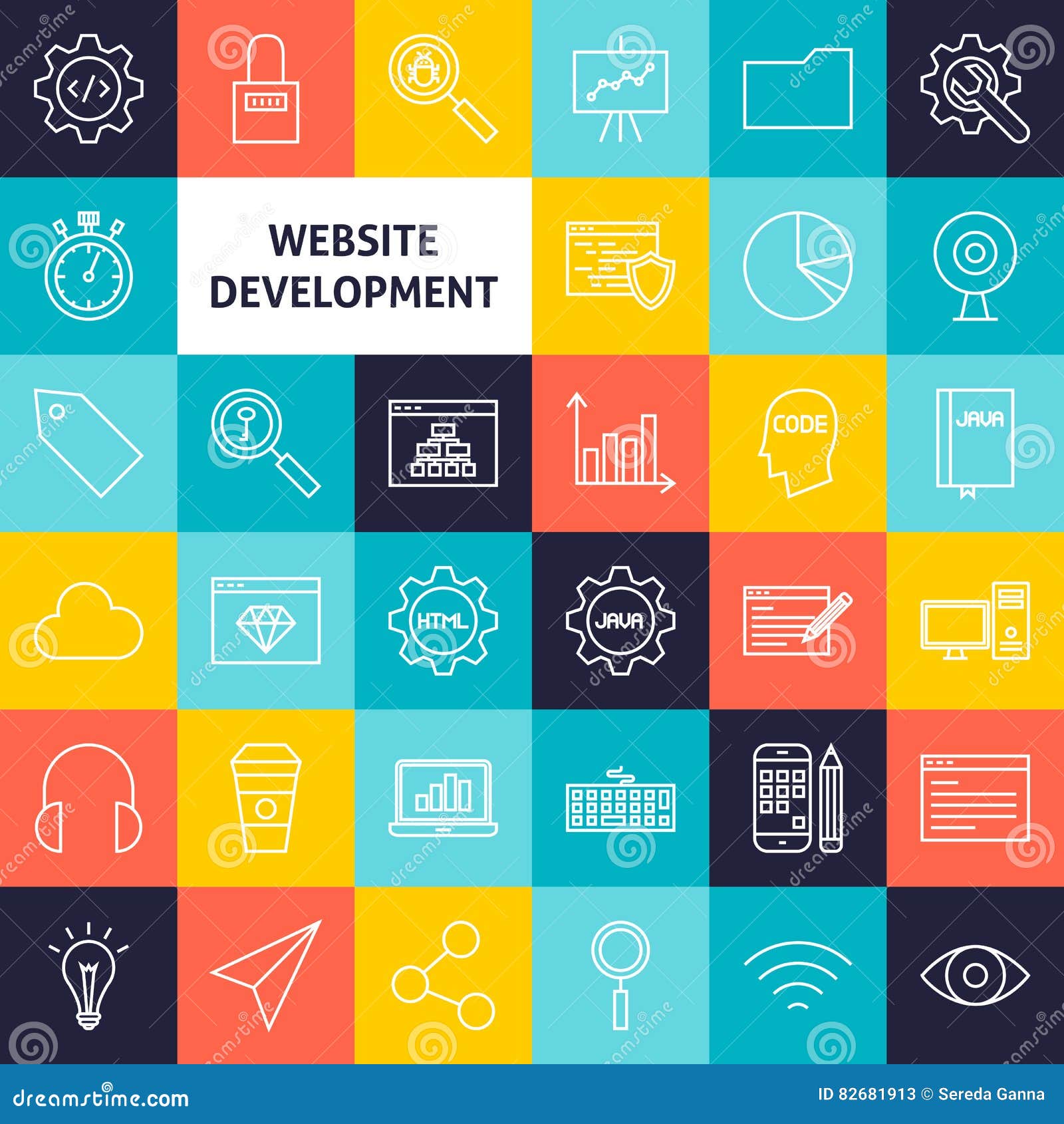 Vector Line Website Development Icons Stock Vector - Illustration of ...