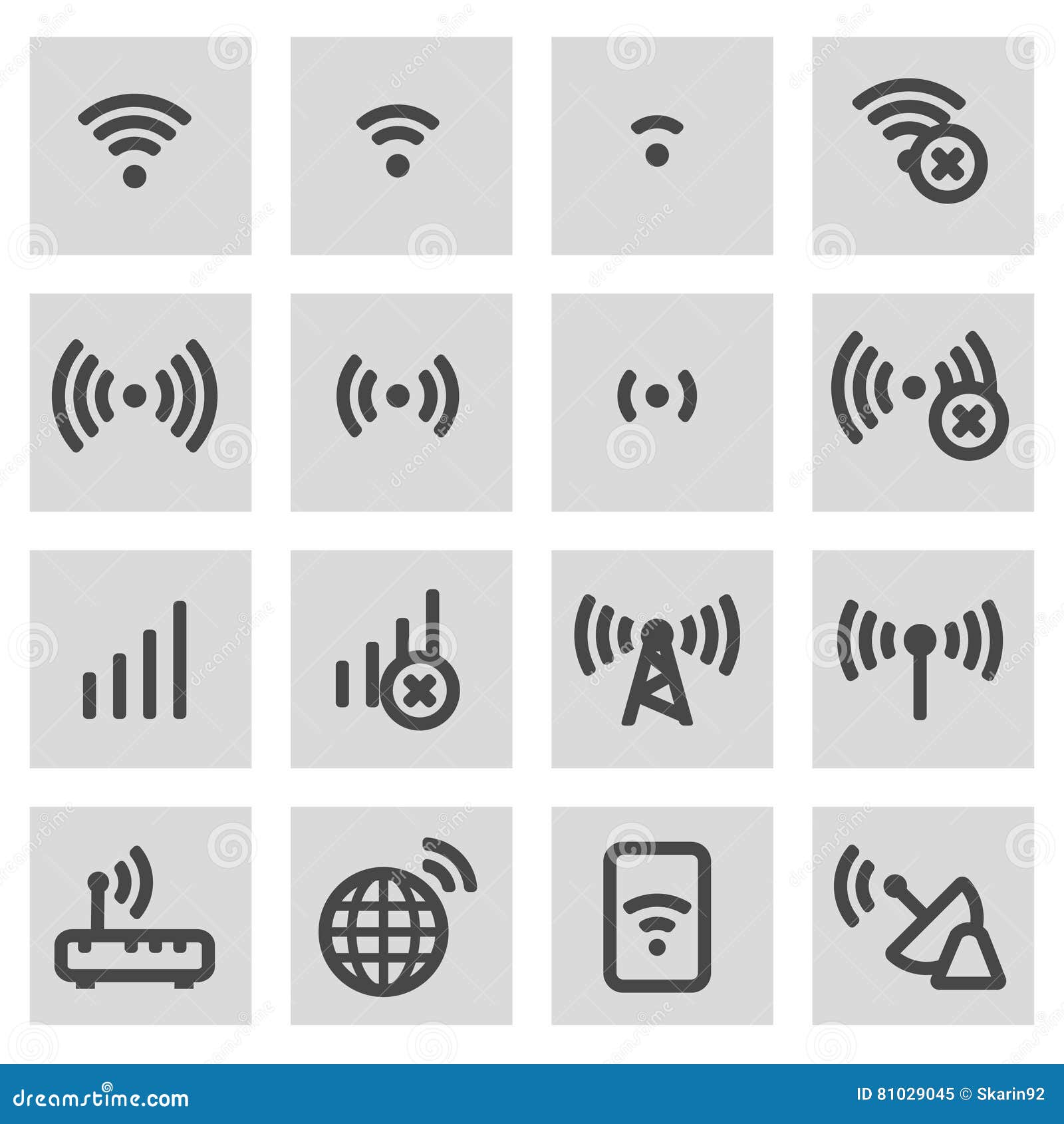 Vector Line Wireless Icons Set Stock Illustration - Illustration of ...