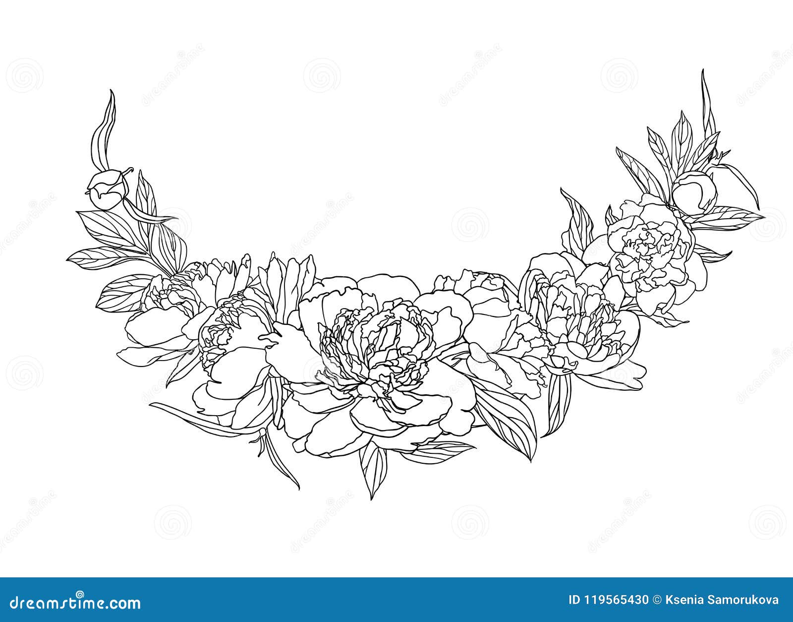 Vector Linear Black and White Peony Flowers Stock Vector - Illustration ...