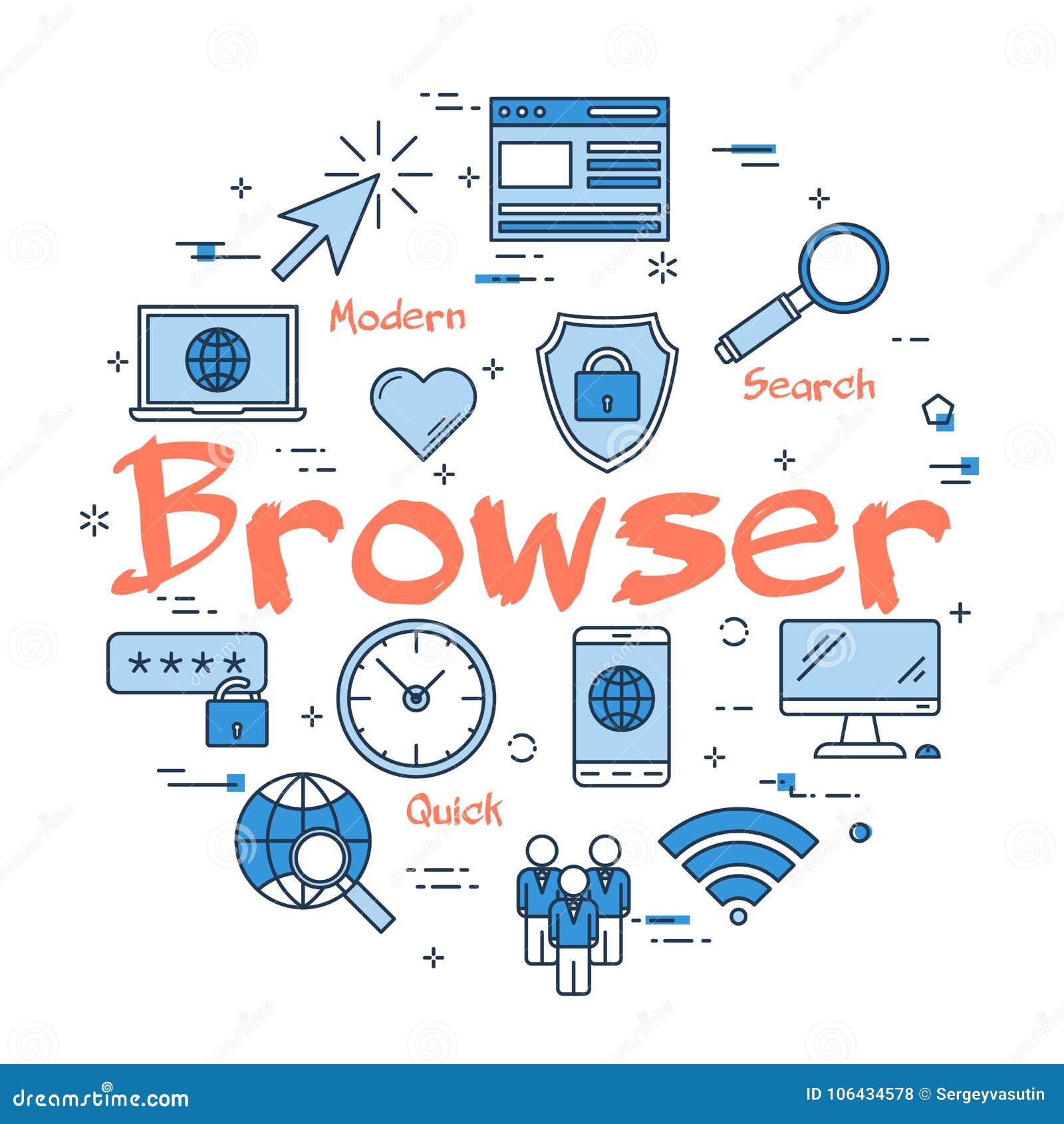 Blue round Browser concept stock vector. Illustration of line - 106434578