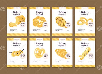 Vector Linear Design Packaging Labels for Bakery Shop. Assortment of ...