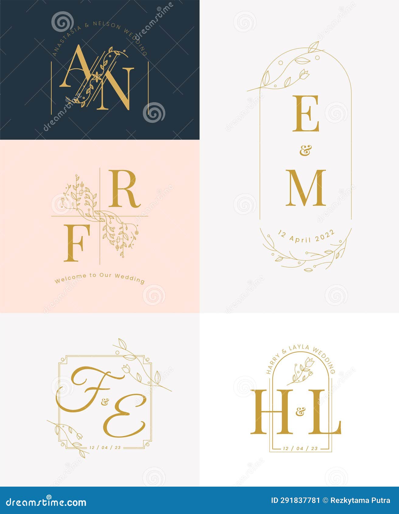 Vector Linear Flat Wedding Monograms Set Stock Vector - Illustration of ...