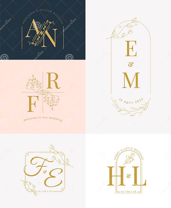 Vector Linear Flat Wedding Monograms Set Stock Vector - Illustration of ...