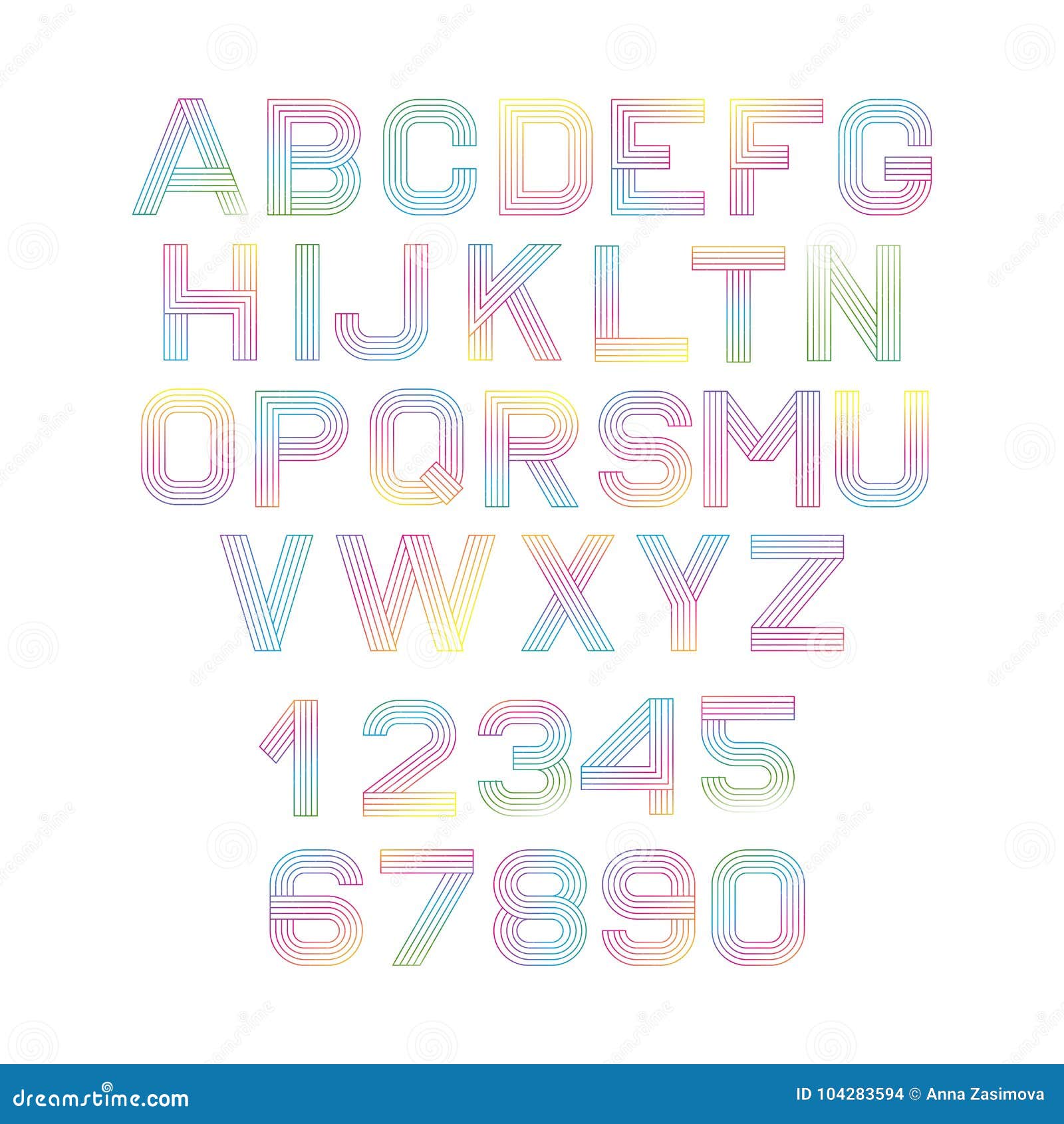Vector Linear Font. Alphabet Multicolored Lines. Simple And Minimalist ...