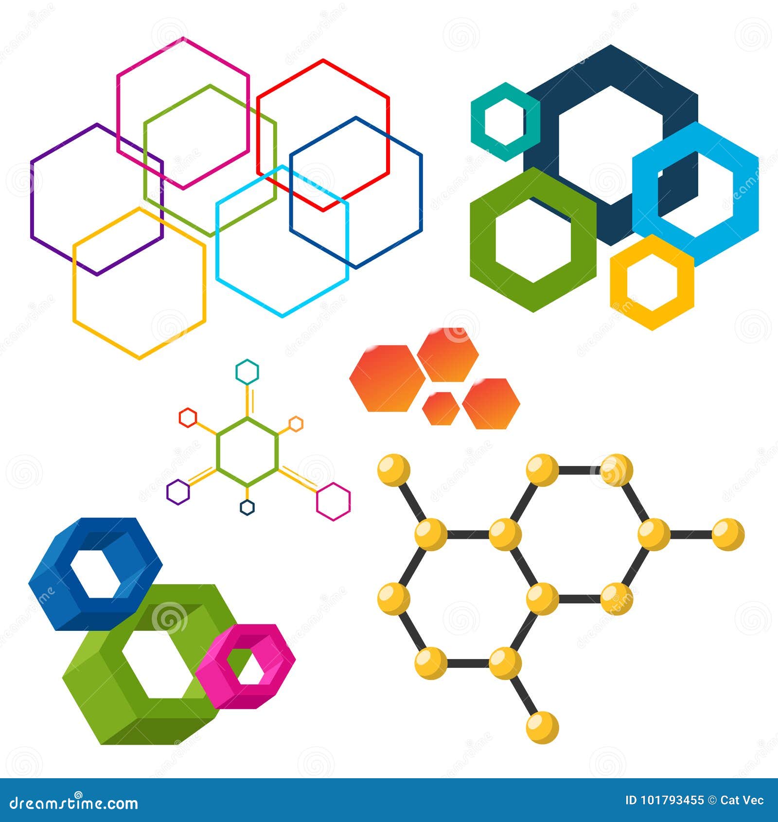 Vector Linear Hexagon Design Elements Different Honeycombs Abstract ...