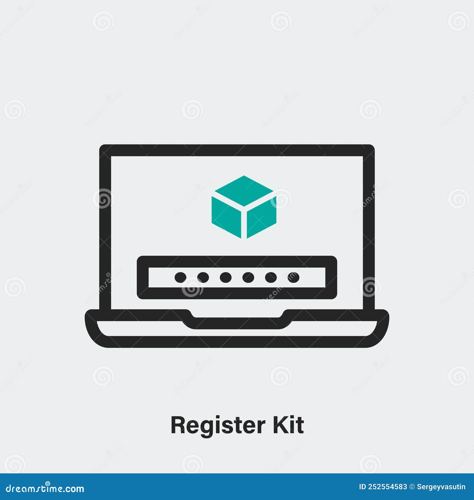 Vector Linear Icon of Laptop with Register Kit on the Screen. Isolated ...