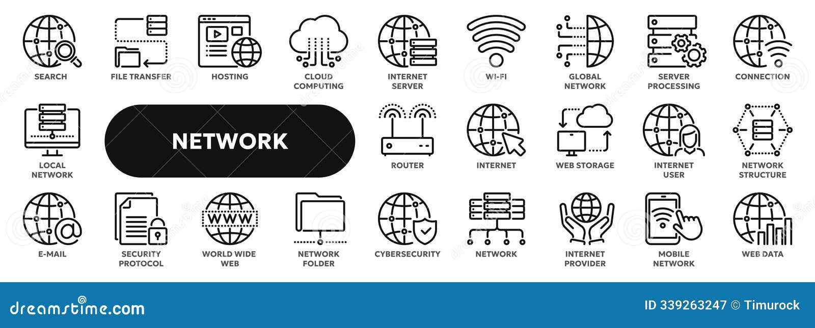 Vector Linear Icons of Computer Network Technology Stock Vector - Illustration of technology ...