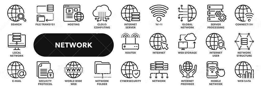 Vector Linear Icons of Computer Network Technology Stock Vector - Illustration of technology ...