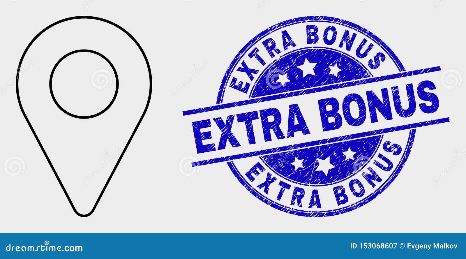 Vector Outline Map Pointer Icon and Scratched Extra Bonus Seal Stock ...