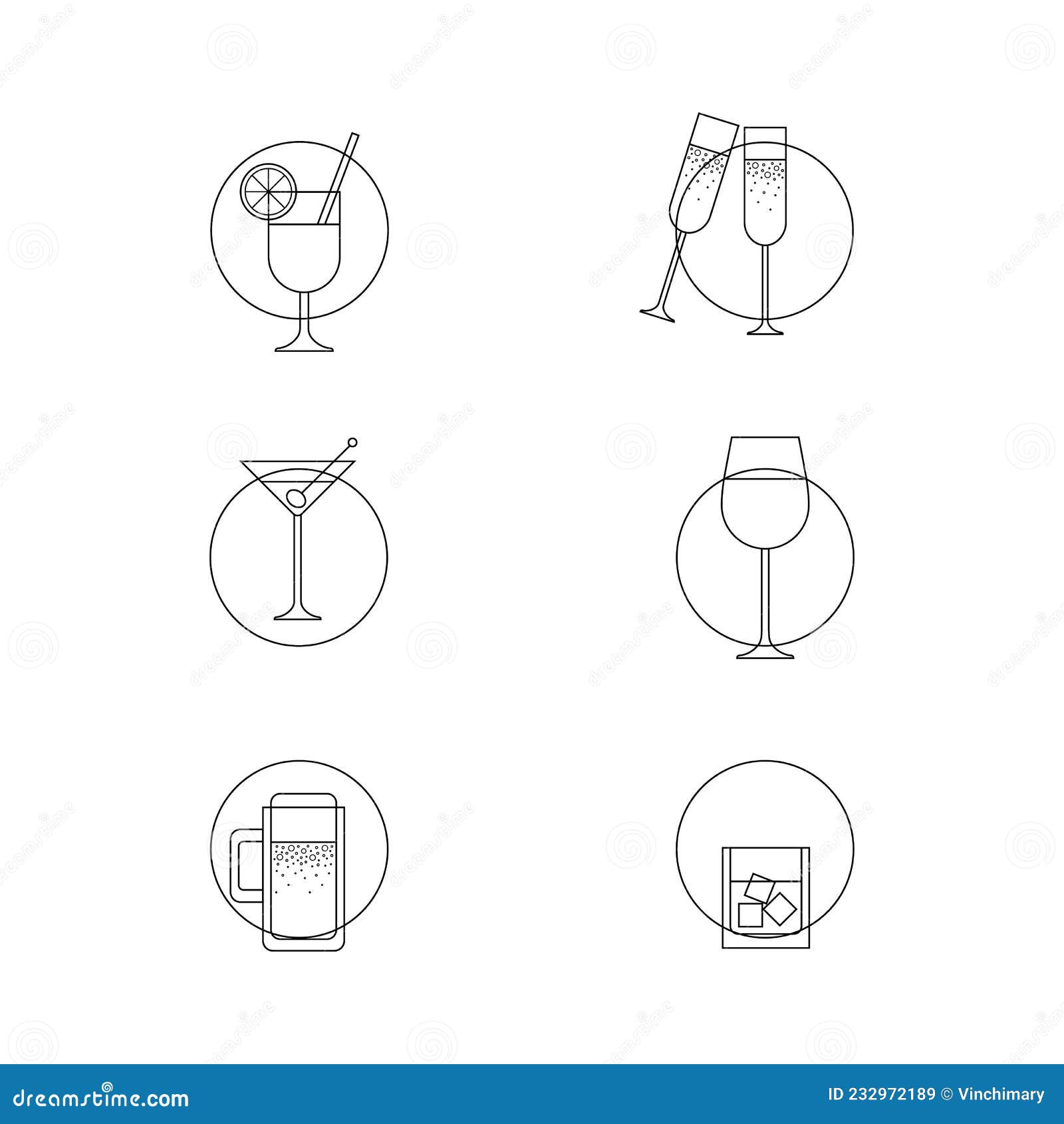 Vector Linear Menu Illustration of Different Drinks Stock Vector ...