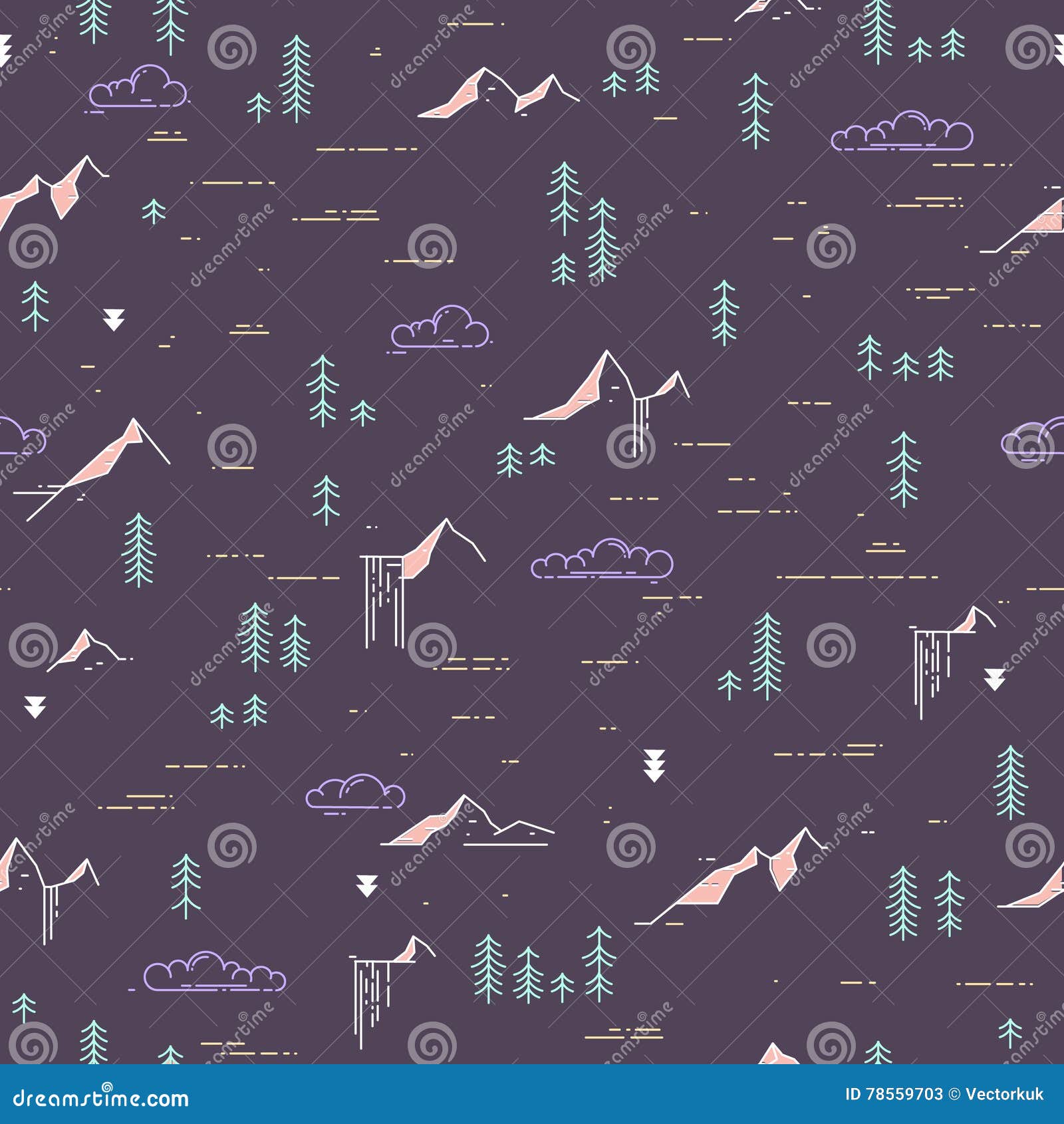 Vector Linear Pattern with Wild Landscape Elements. Stock Vector ...