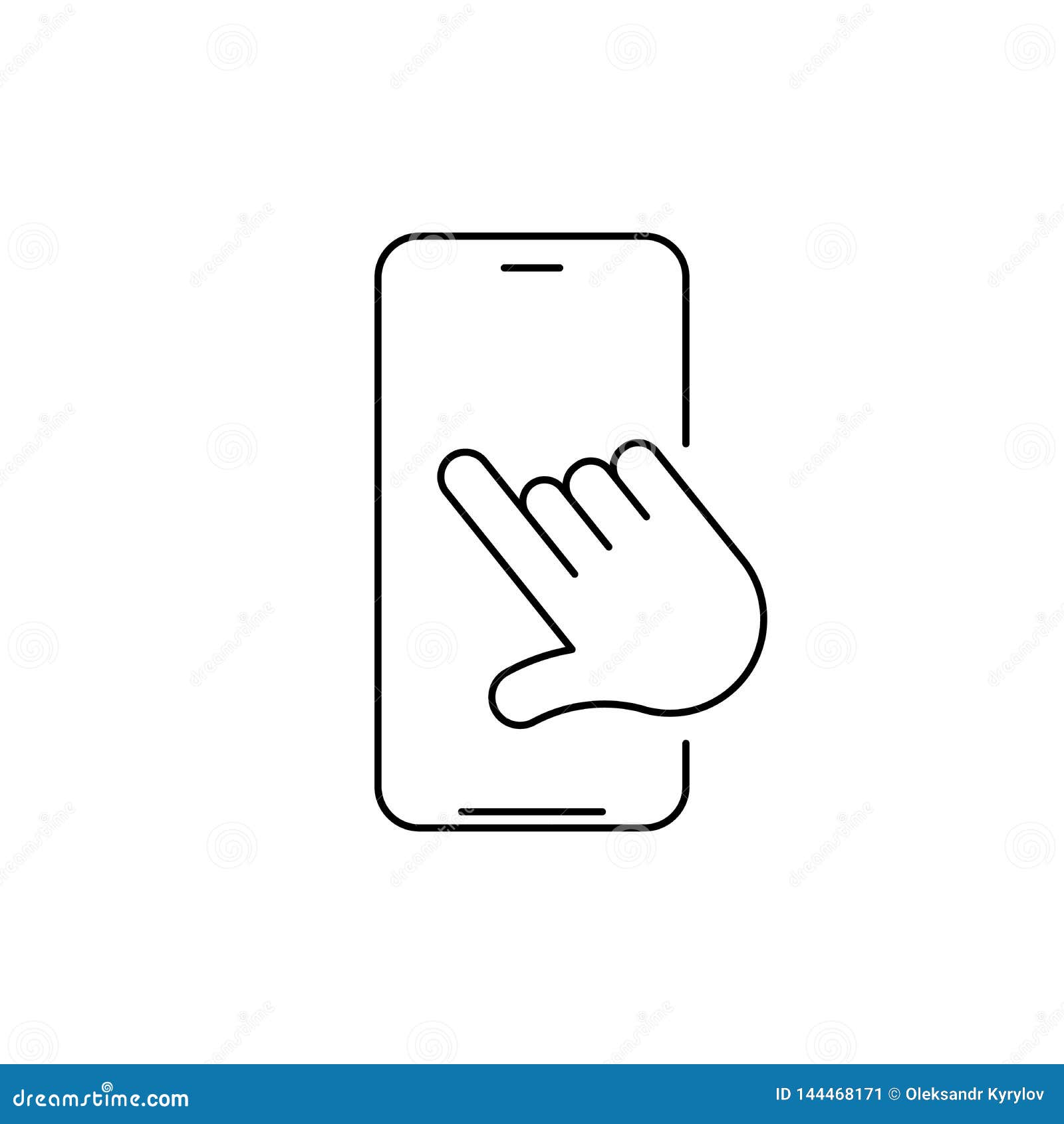 Vector Linear Phone and Technology Icon with Hand Tapping on Screen ...