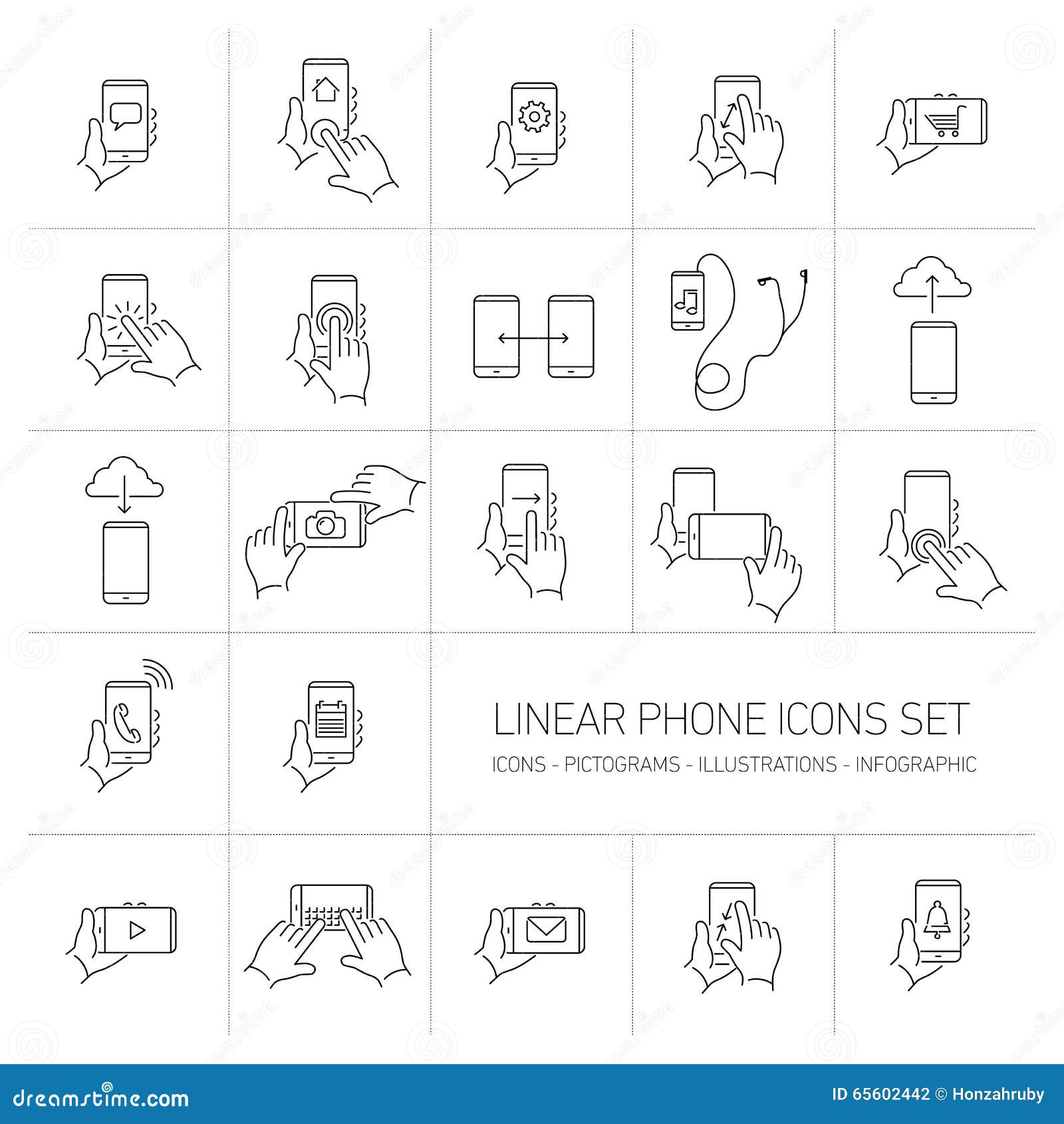 Phone Gestures Icons Hand Swiping And Touching Smartphone Screen