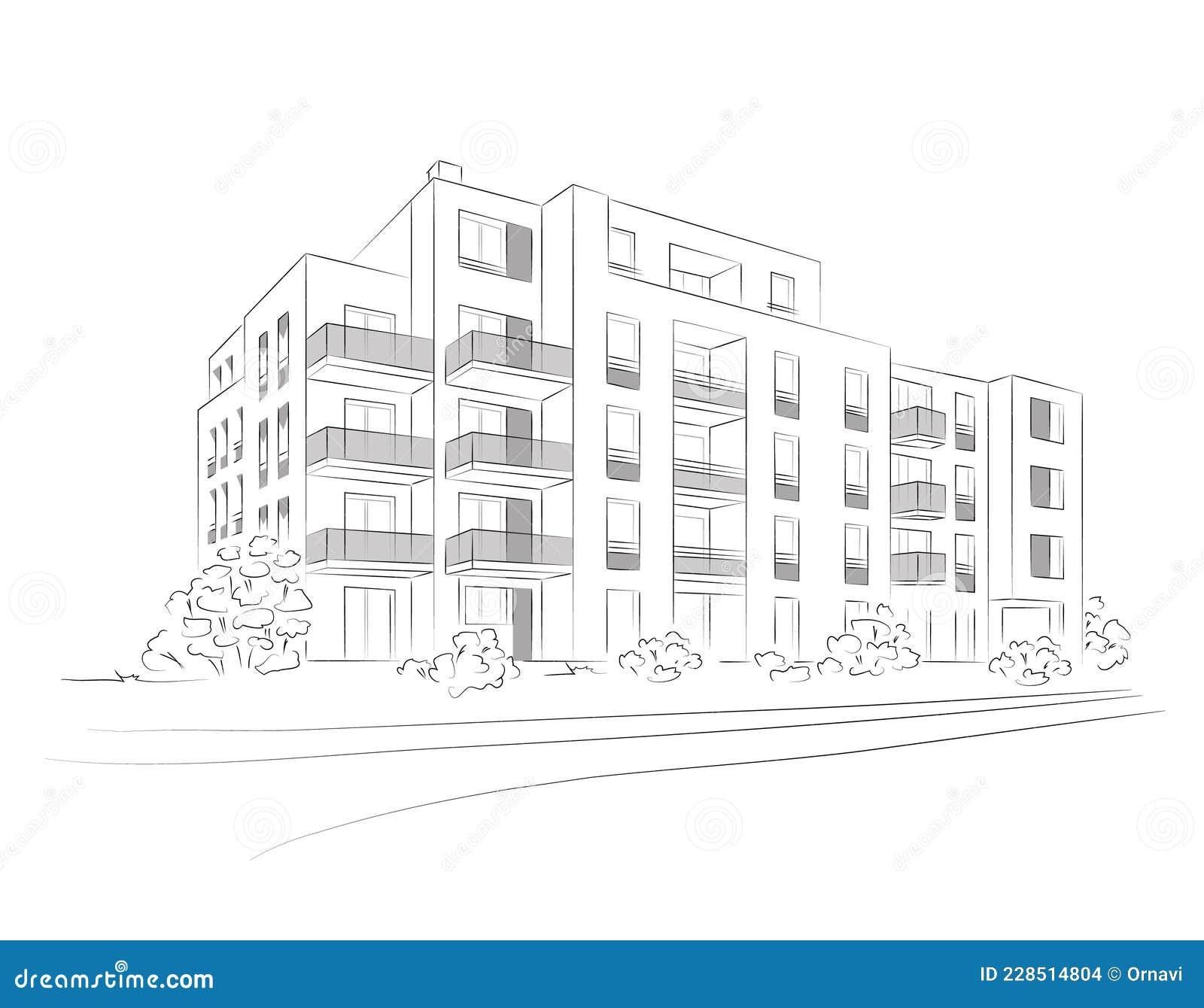 Linear Project Of Block Of Flats. Archirectural Concept Sketch Of ...