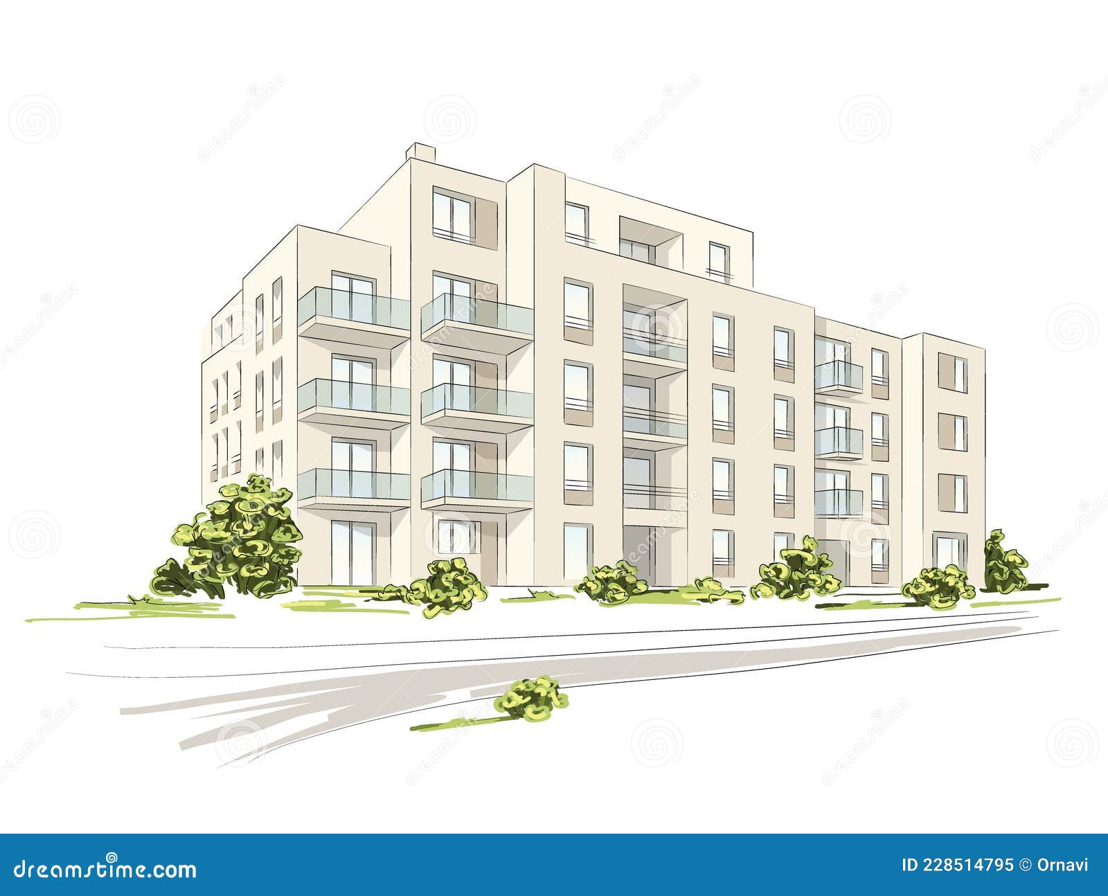 Linear Project Of Block Of Flats. Archirectural Concept Sketch Of ...