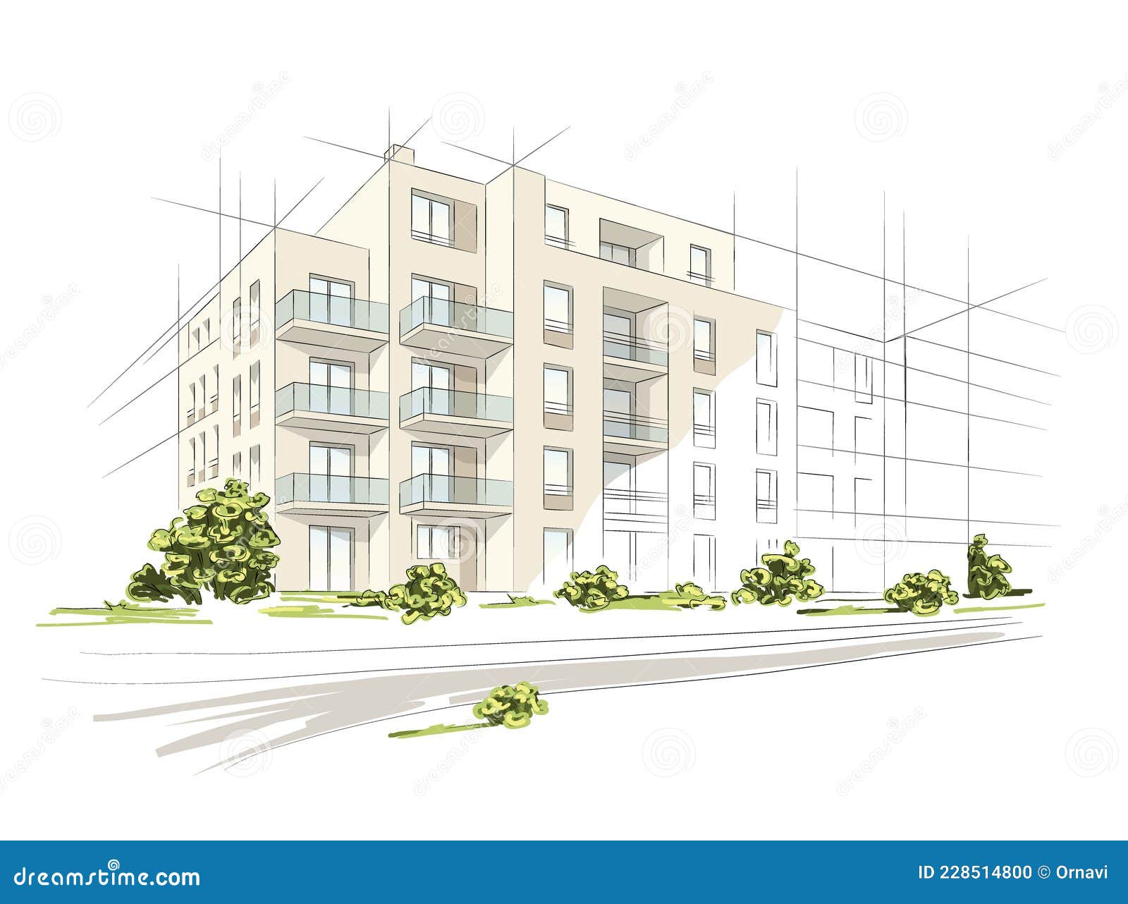 Vector Linear Project Of Block Of Flats. Archirectural Concept Sketch ... Vector Linear Project Of Block Of Flats. Archirectural Concept Sketch ...