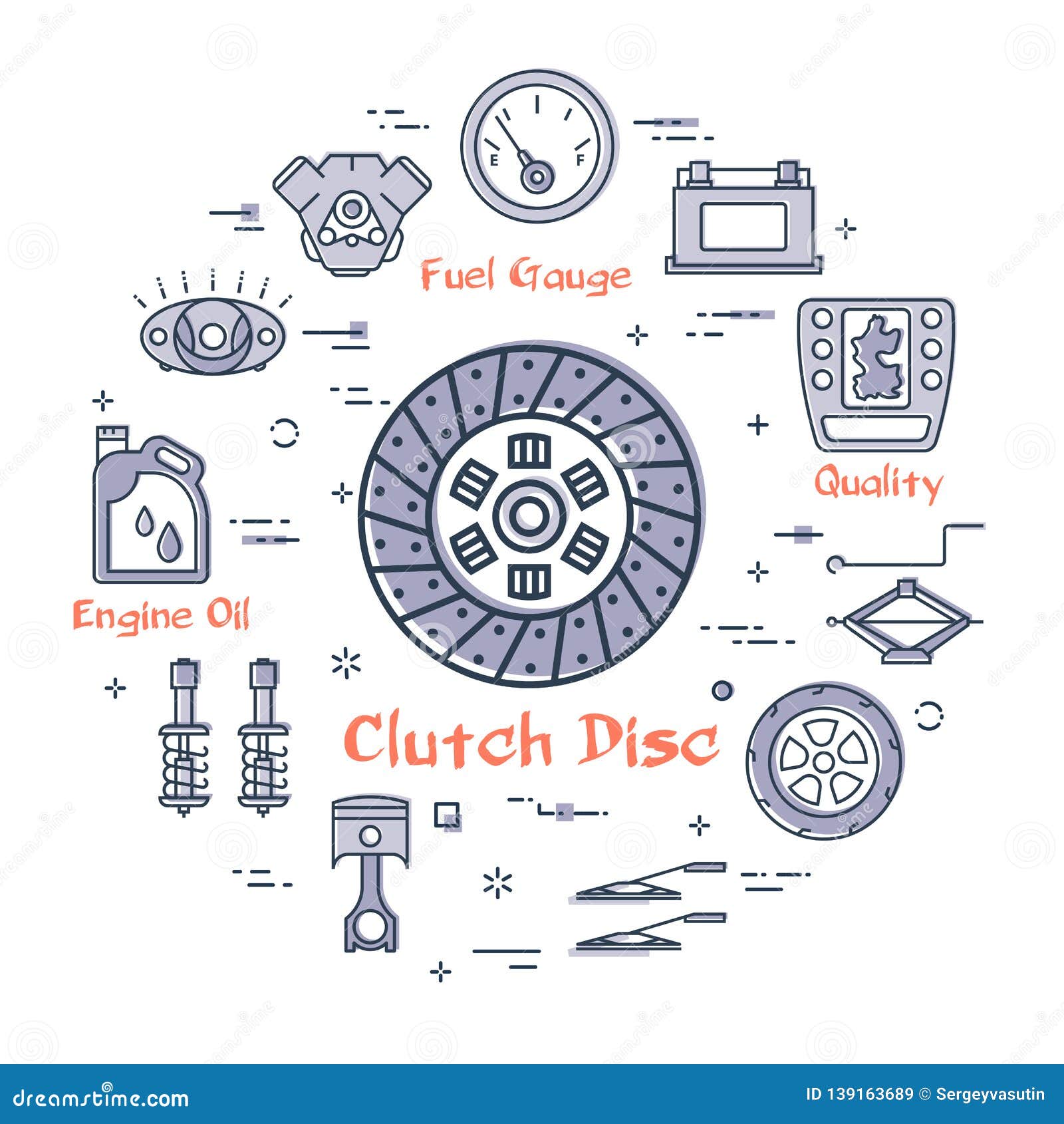 Vector Linear Round Banner of Clutch Disc - Car Part Stock Vector ...