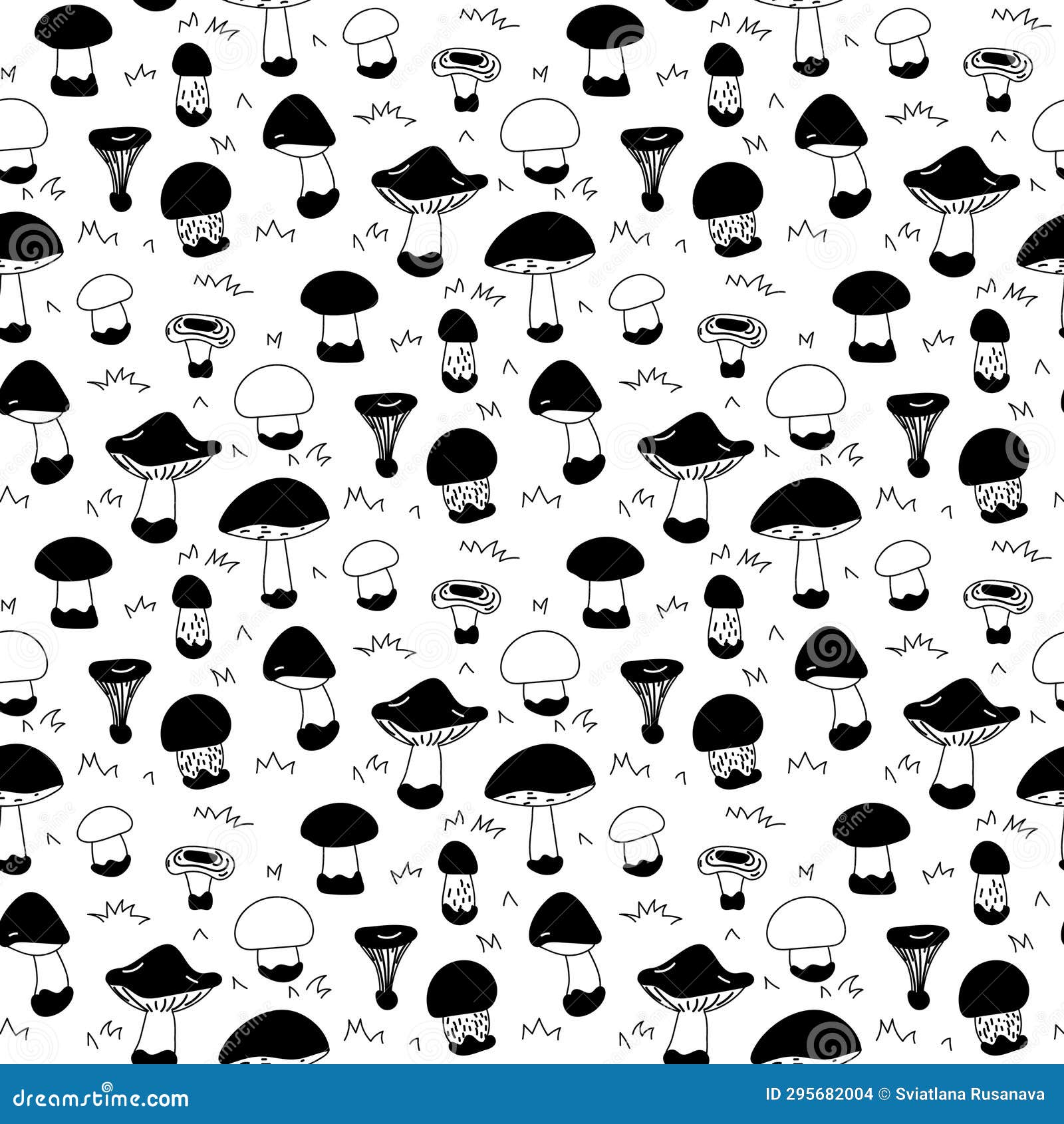Vector Linear Seamless Pattern with Mushrooms. a Hand-drawn Texture ...