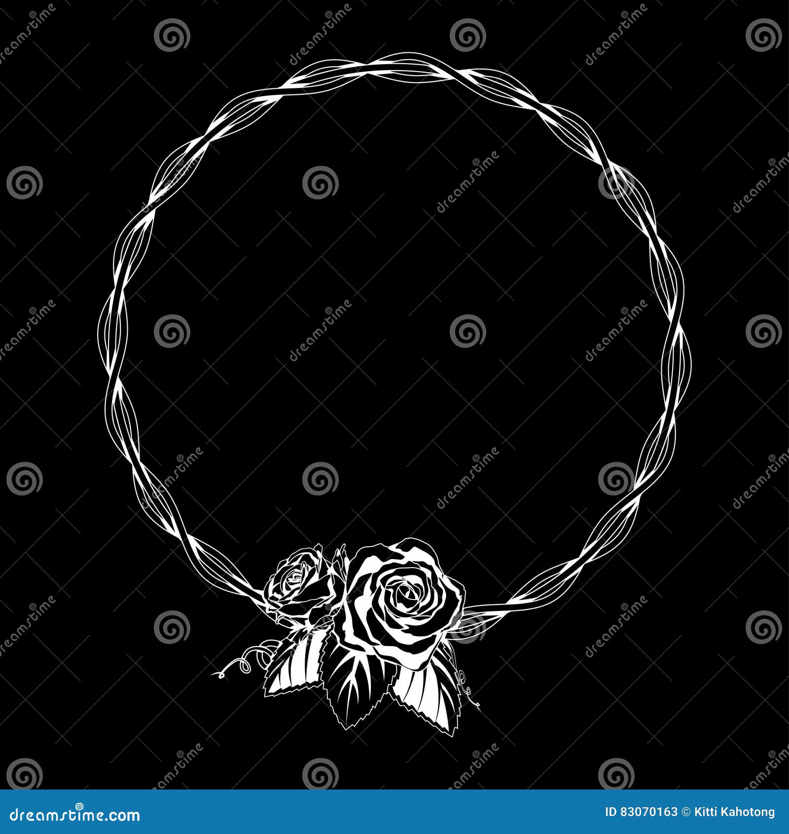 Vector Linear Style Circle Frame with Rose Stock Vector - Illustration ...