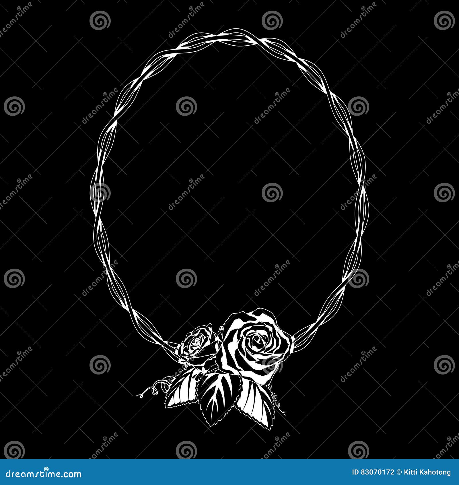 Vector Linear Style Circle Frame with Rose Stock Vector - Illustration ...