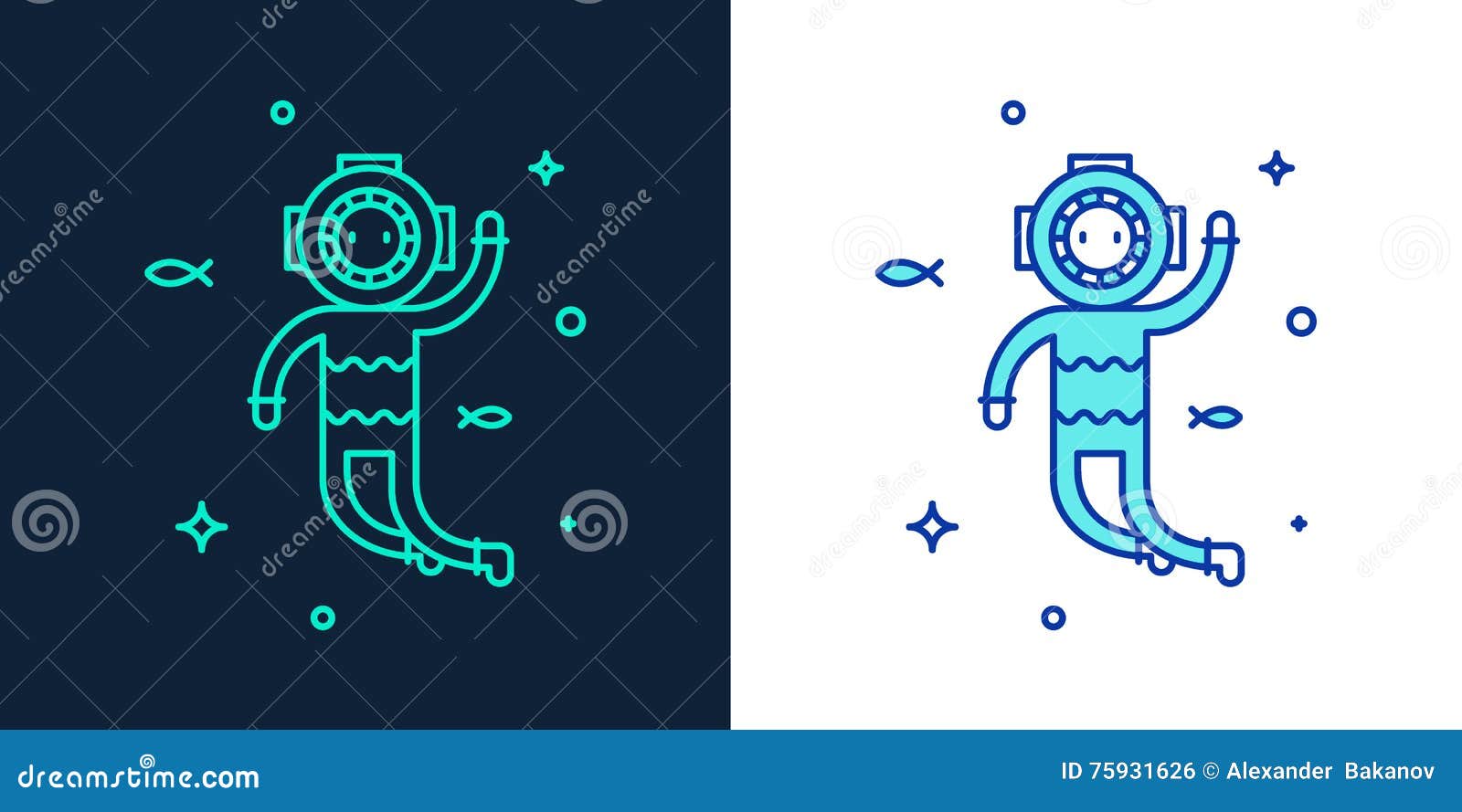 Vector Linear Style Icon of a Diver Stock Vector - Illustration of ...