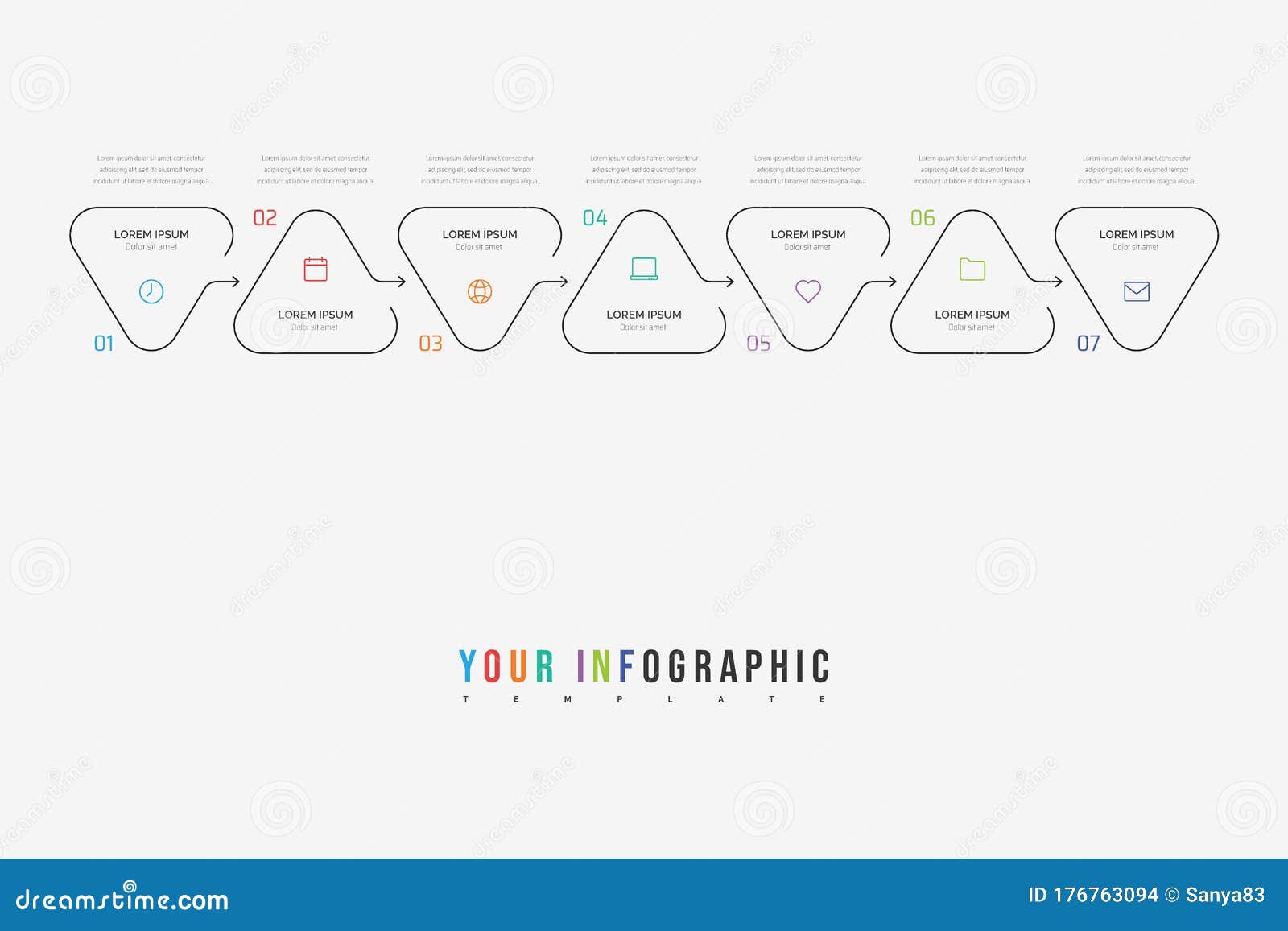 Vector Linear Triangle Element Infographic. Business Concept with 7 ...