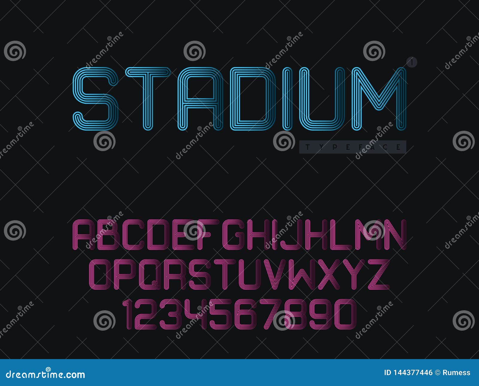 Vector Linear Uppercase Font Latin Alphabet Letters And Numbers Stock