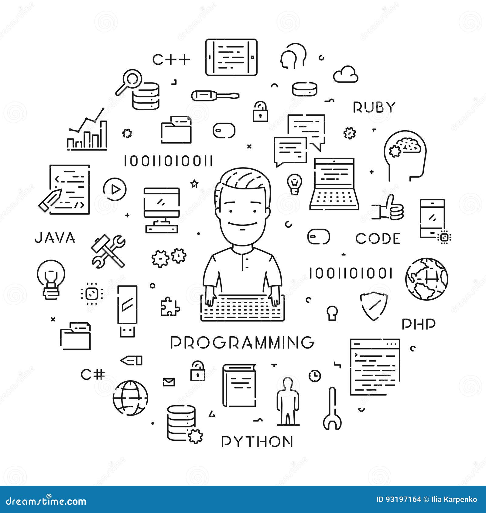 Vector Linear Web Banner for Programming. Stock Illustration ...