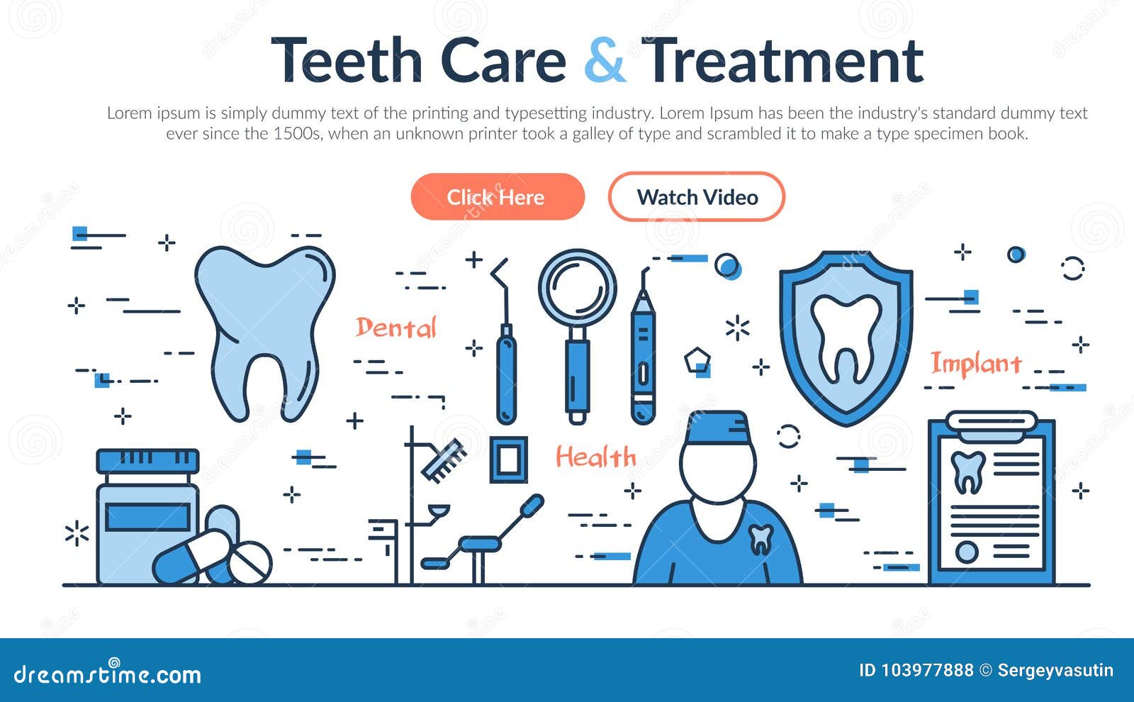 Web Site Header - Teeth Care and Treatment Stock Vector - Illustration ...