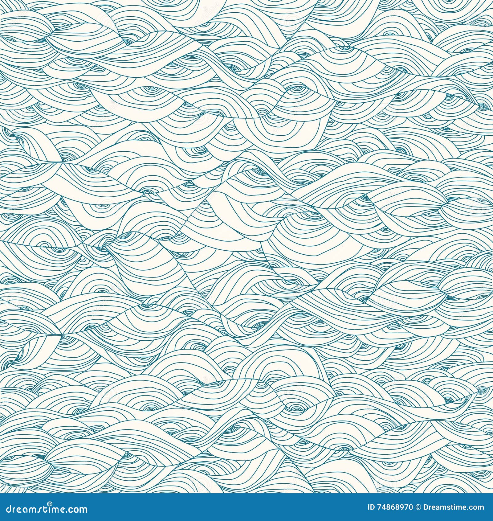 Vector Lineart Hand-drawn Hair Pattern with Waves and Swirls. Blue and ...