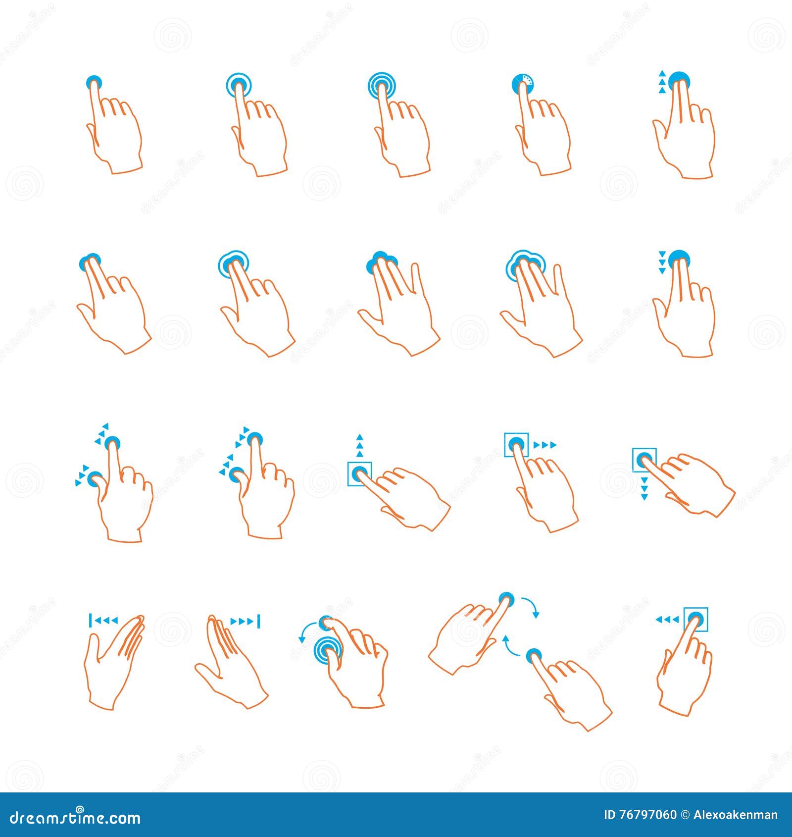 Vector Lineart Touchscreen Hand Gestures Set Stock Vector ...