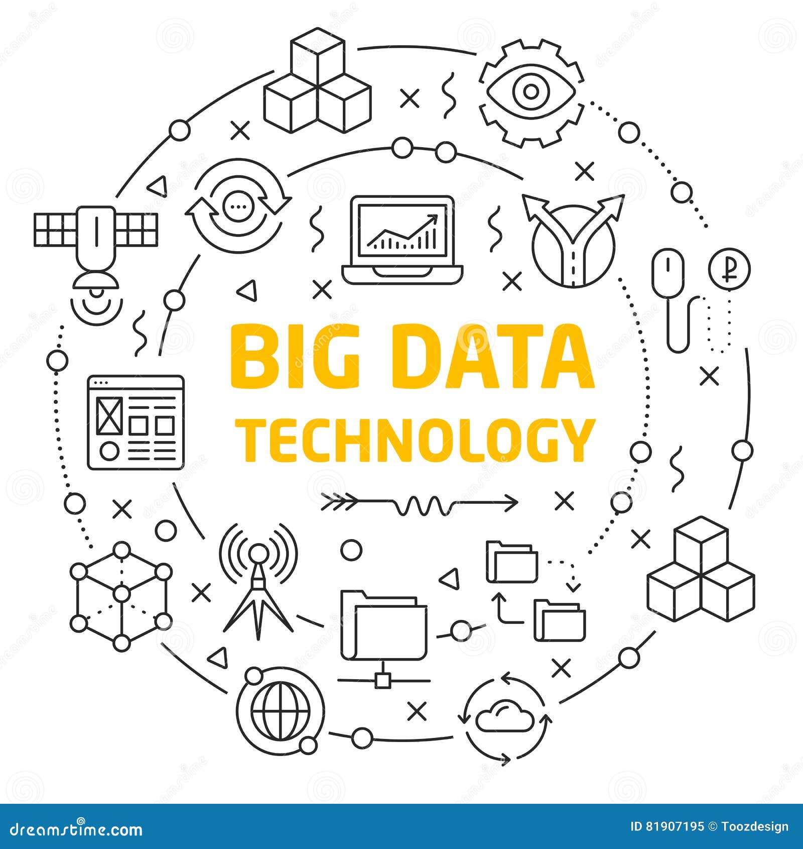 Vector Lines Icons Illustration Big Data Editorial Image - Illustration ...