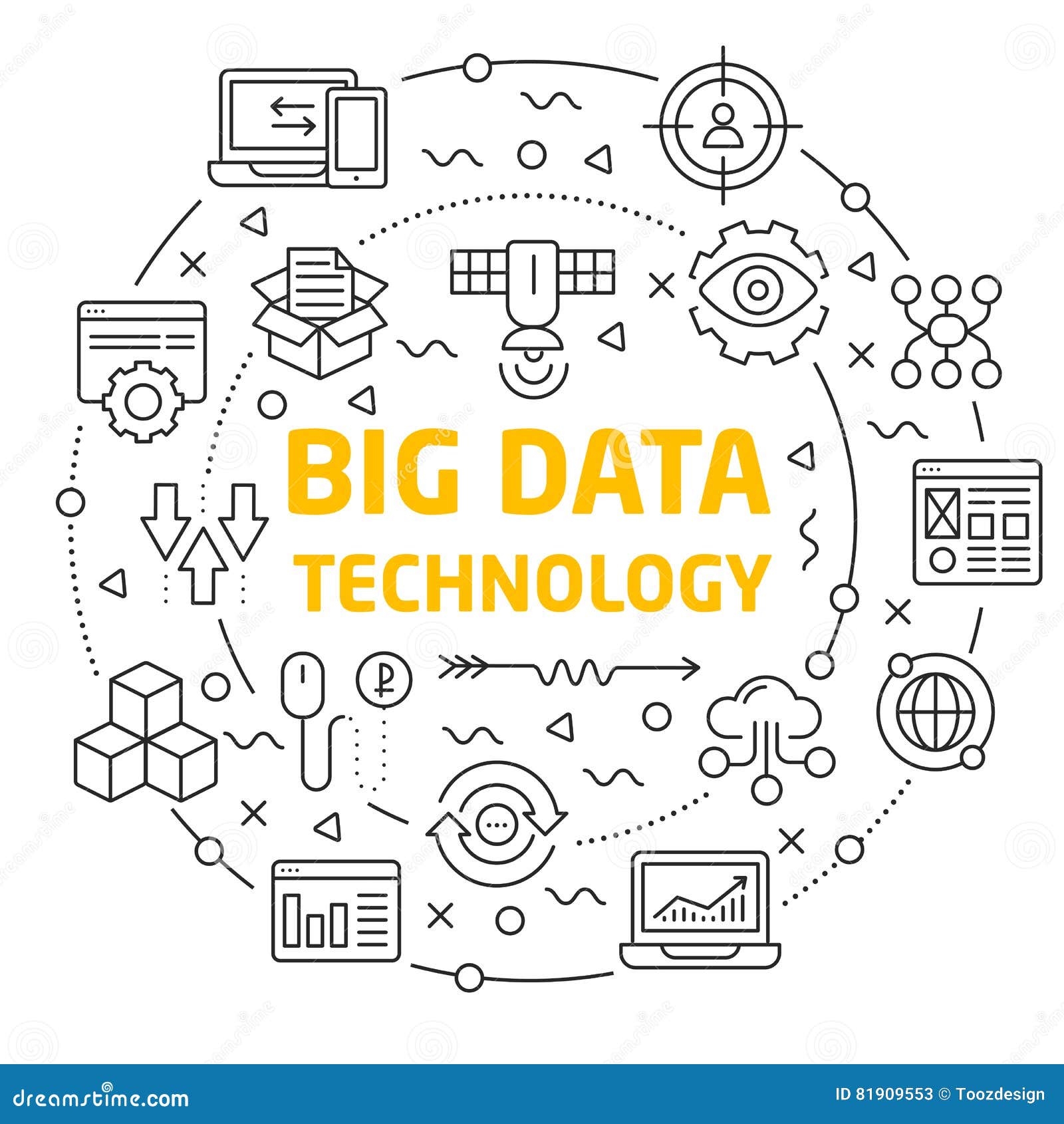 Vector Lines Icons Illustration Big Data Stock Vector - Illustration of ...