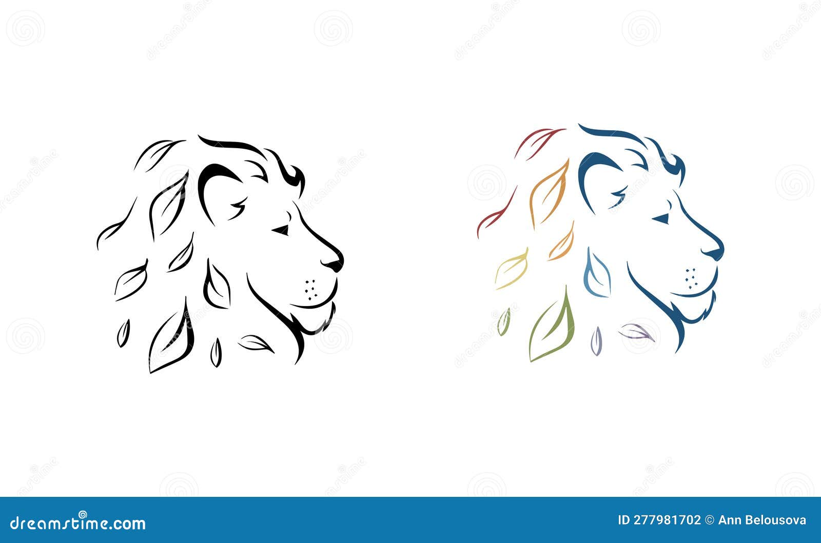 Vector Lion with Mane in the Shape of Leaves Linear Lion Logo Icon ...