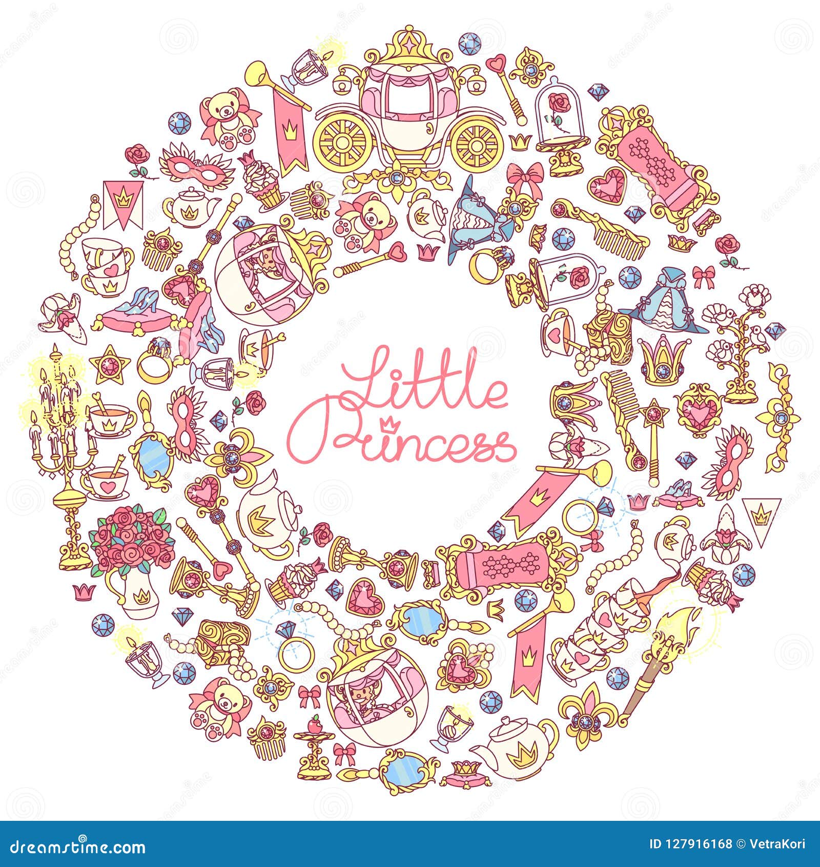 Vector Little Princess Icons Frame Stock Vector - Illustration of fleur ...